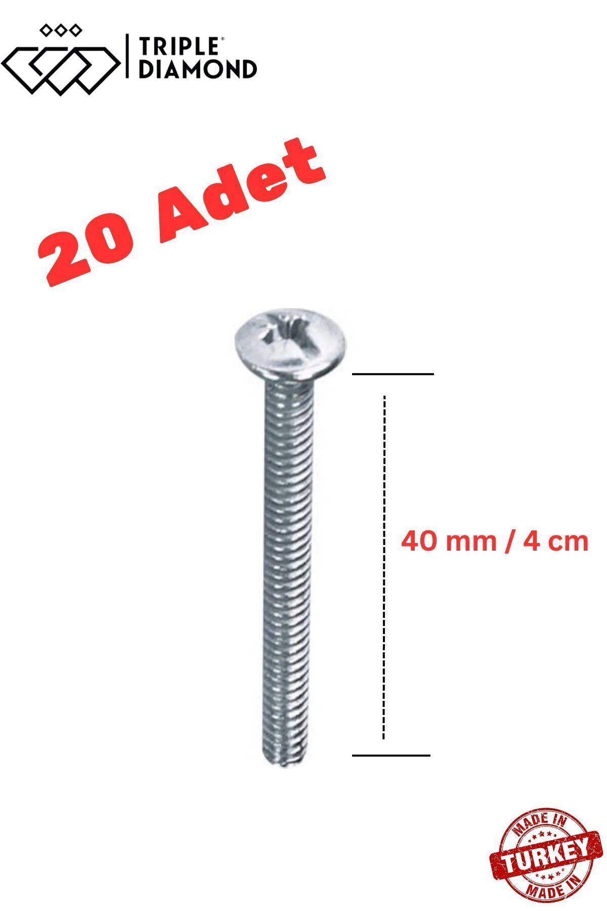 Triple Diamond (20 Adet) 40mm Kulp Vidası Çekmece Vidası (dolap Kapağı ...