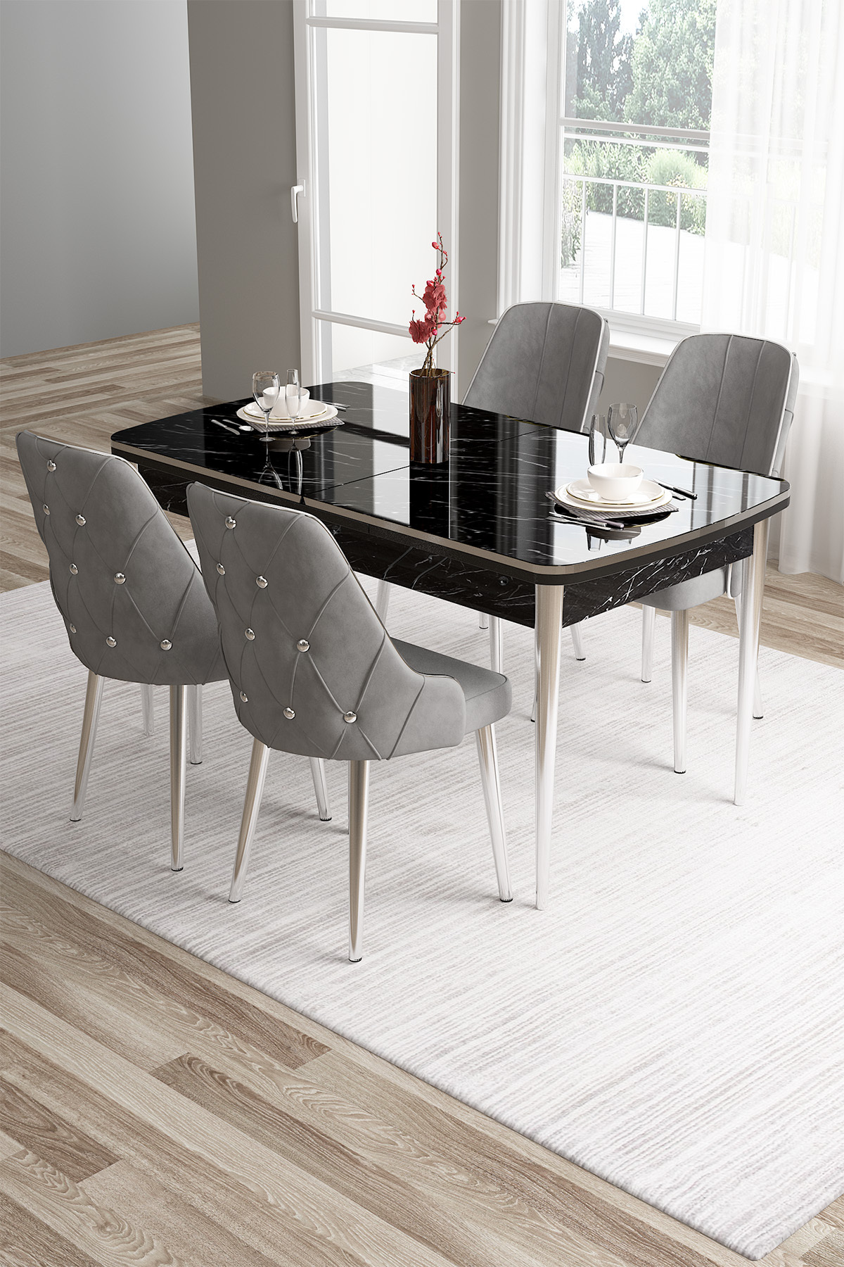 Canisa Tia Serisi 80x132 Açılabilir Mdf Siyah Mermer Desen Krom Detay ...