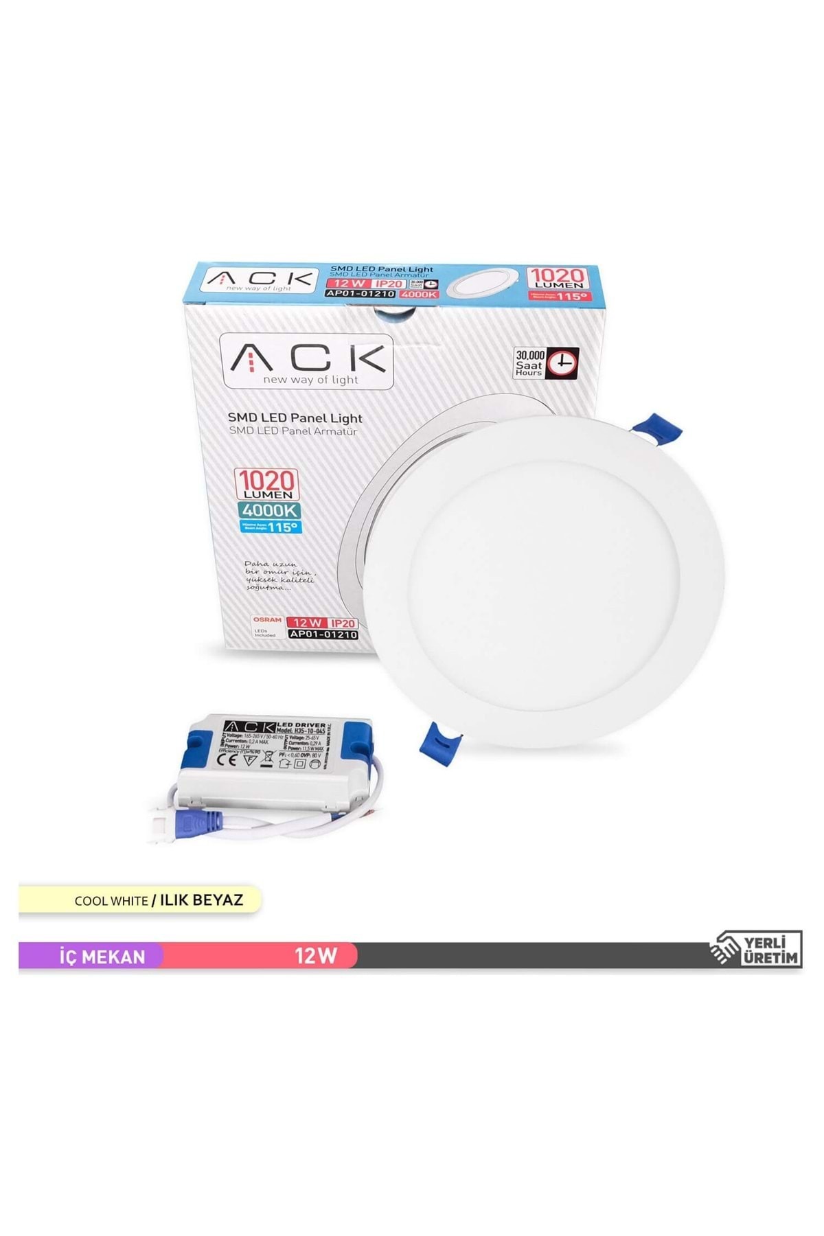 Ack 12w 4000k Ilık Beyaz Sıva Altı Yuvarlak Led Panel Armatürü Ap01 ...