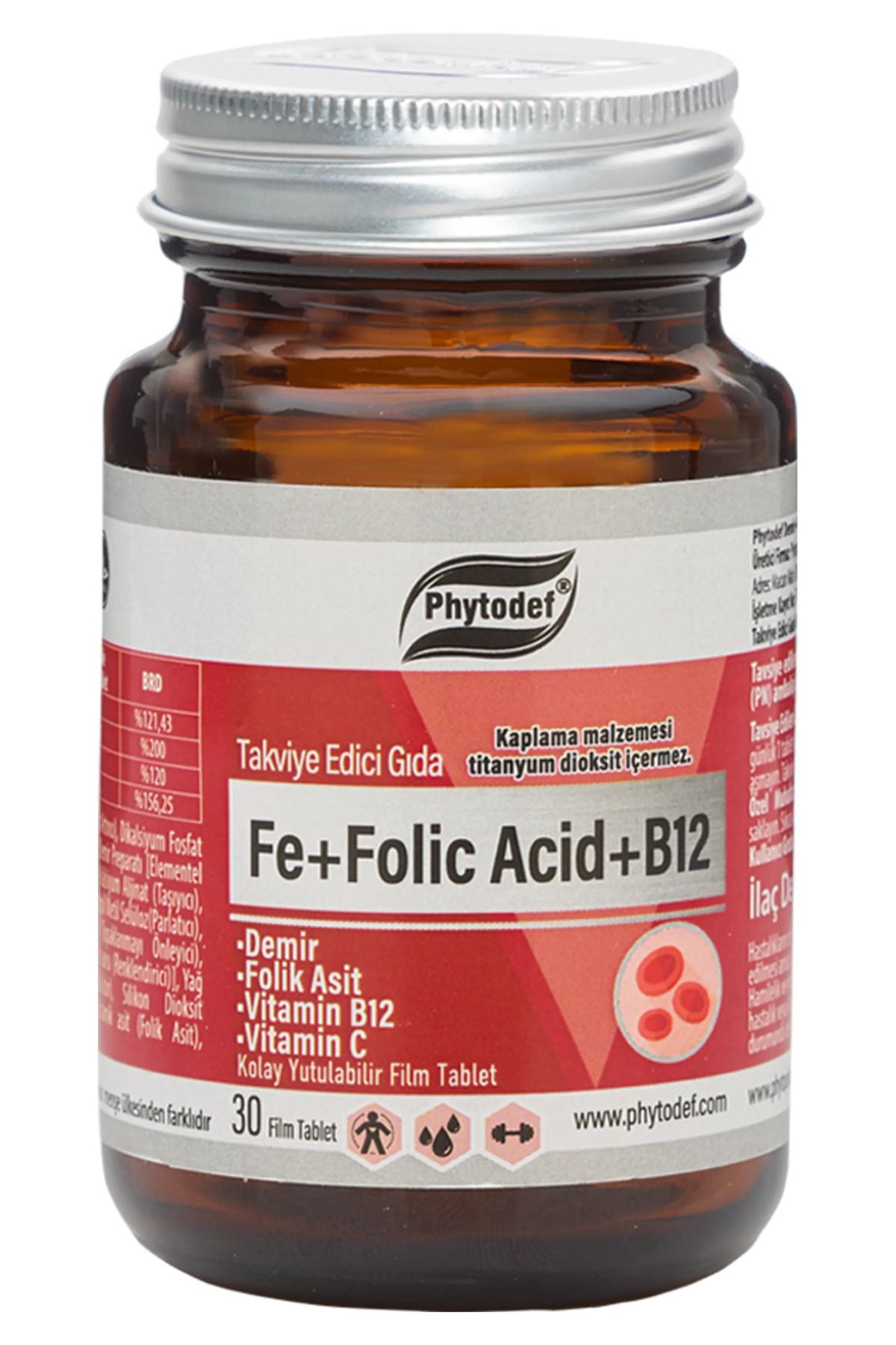 Phytodef Demir Folik Asit Vitamin B12 Vitamin C - 30 Tablet (IRON FOLIC ...