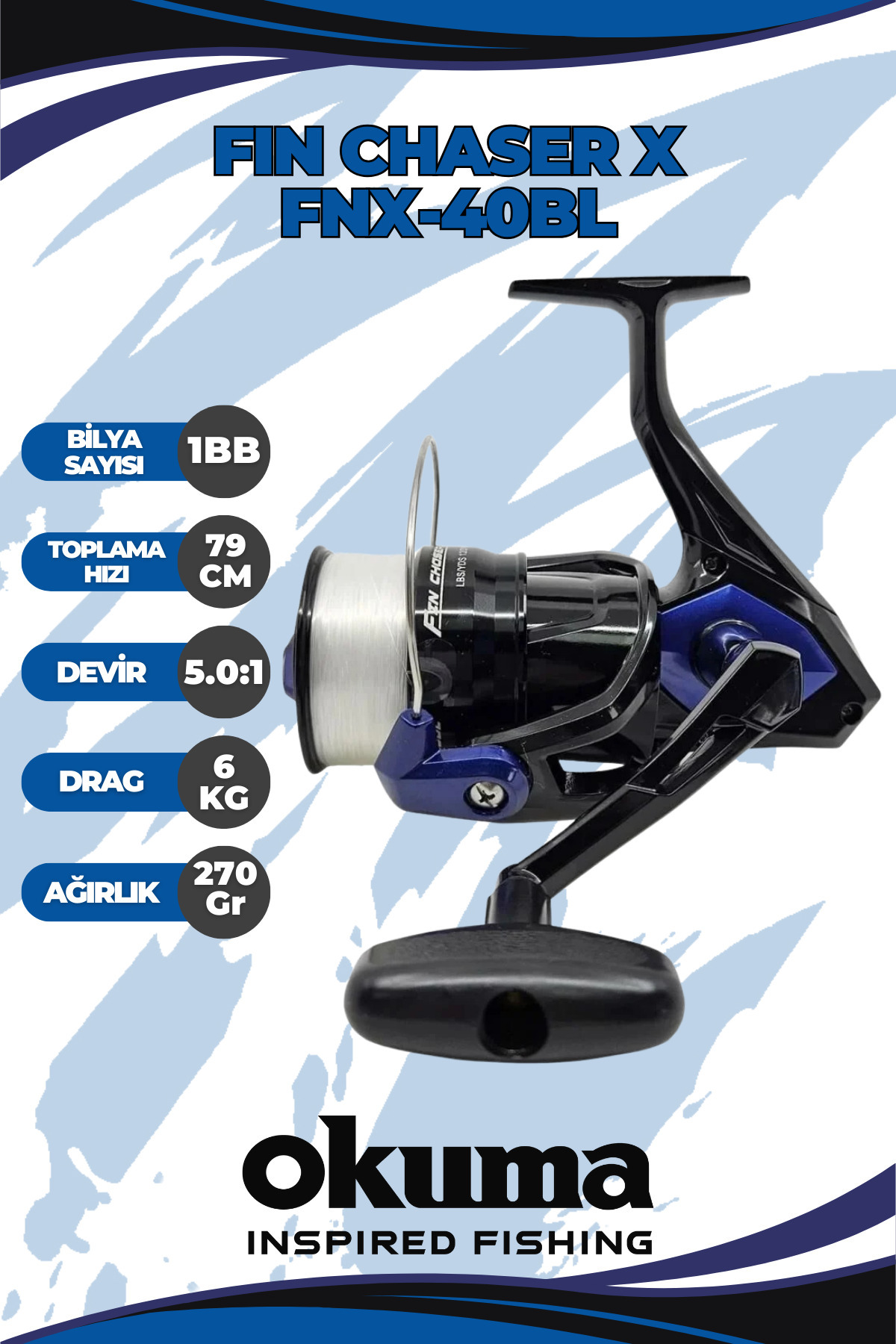 Okuma Fin Chaser X FNX-40BL Blue 1BB Spin Olta Makinesi - Fiyatı, Yorumları