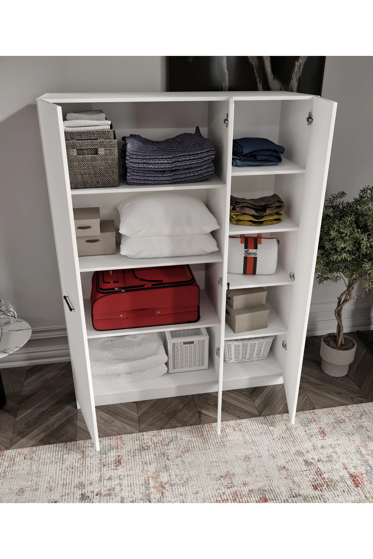 Mufi WooD %100 Mdf 3 Kapaklı Bazalı 9 Bölmeli Yüklük-dolap Tamamen Mdf ...