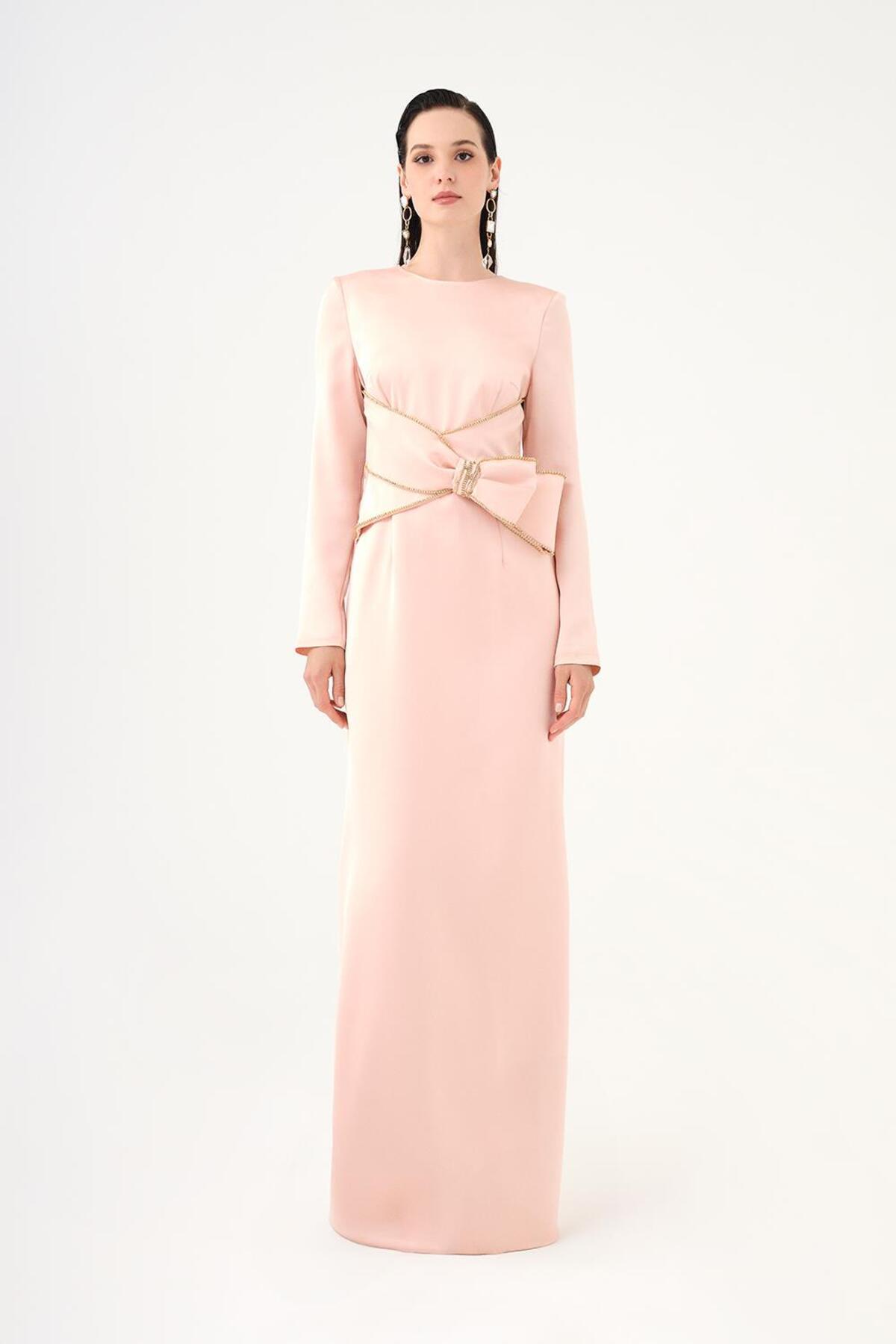 CENGIZ AKTURK Taş İşleme Detaylı Uzun Kollu Uzun Abiye Elbise - 9021C ...