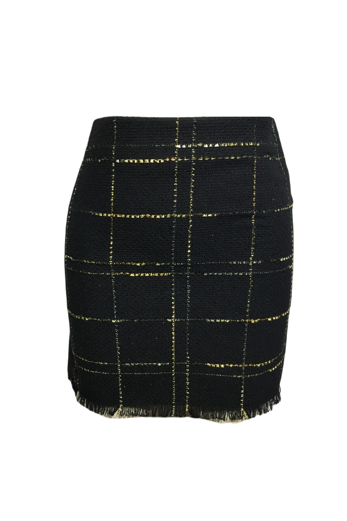 Kahra Collection Kahra Siyah Gold Ekoseli Astarsız Püsküllü Mini Etek ...