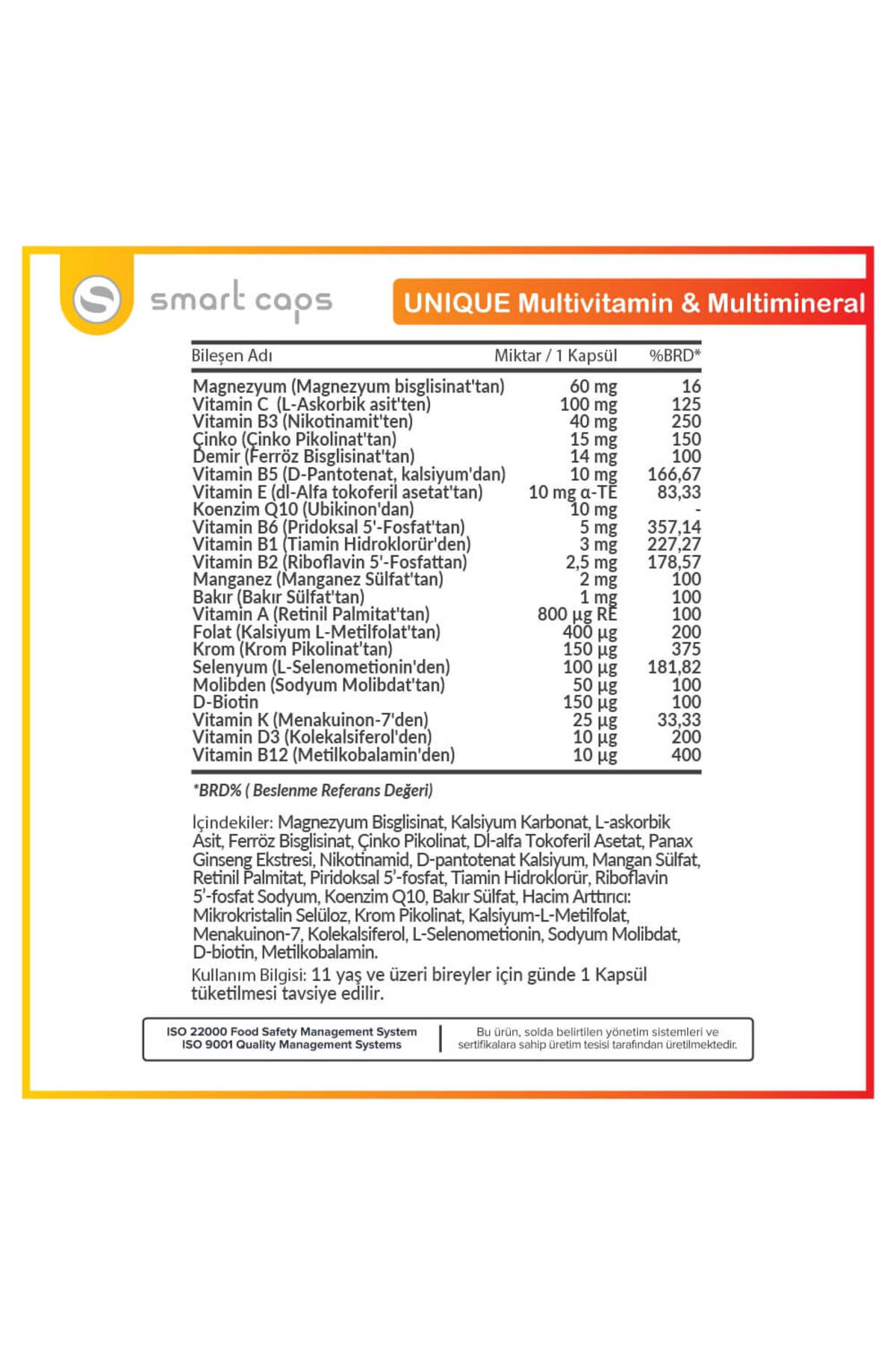 Smartcaps Smart Caps Unique Multivitamin/Multimineral 30 Kapsül ...