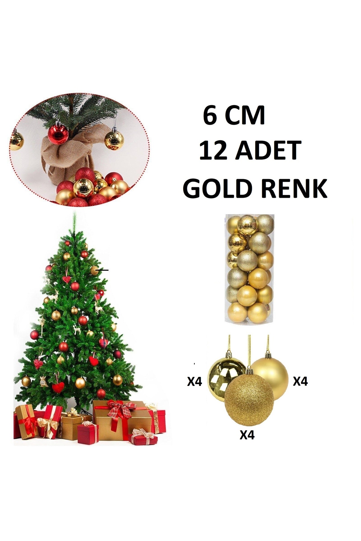 NARGO Yenil Yıl Çam Ağacı 6cm 12 Adet 3 Farklı Model Yılbaşı Süsü ...