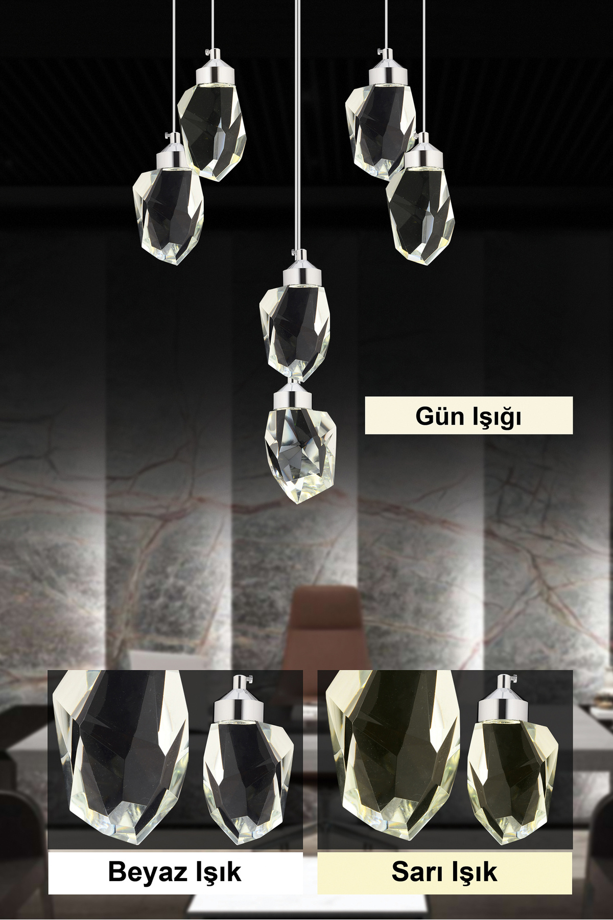 İstanbul Avize İstanbul Avize Liya 6'lı Gümüş Üç Renk Ledli Lüx Modern ...