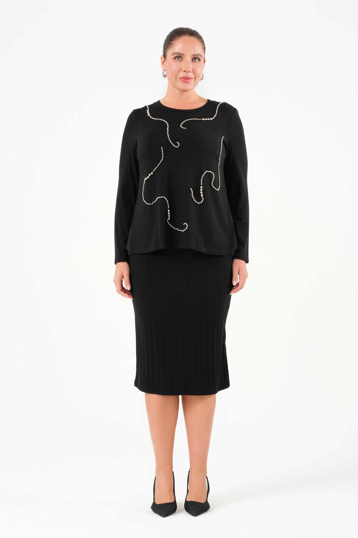 Gemko Asimetrik İşlemeli Bluz Etek Takım - Siyah Fiyatı, Yorumları - Trendyol