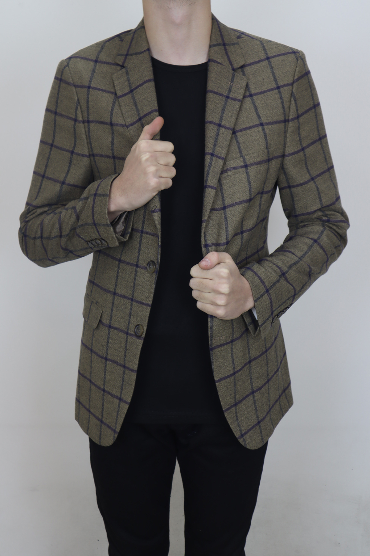 MODA MEN Fistan Store Erkek Haki Yeşil Ekose Kareli İtalyan Kesim Dar ...