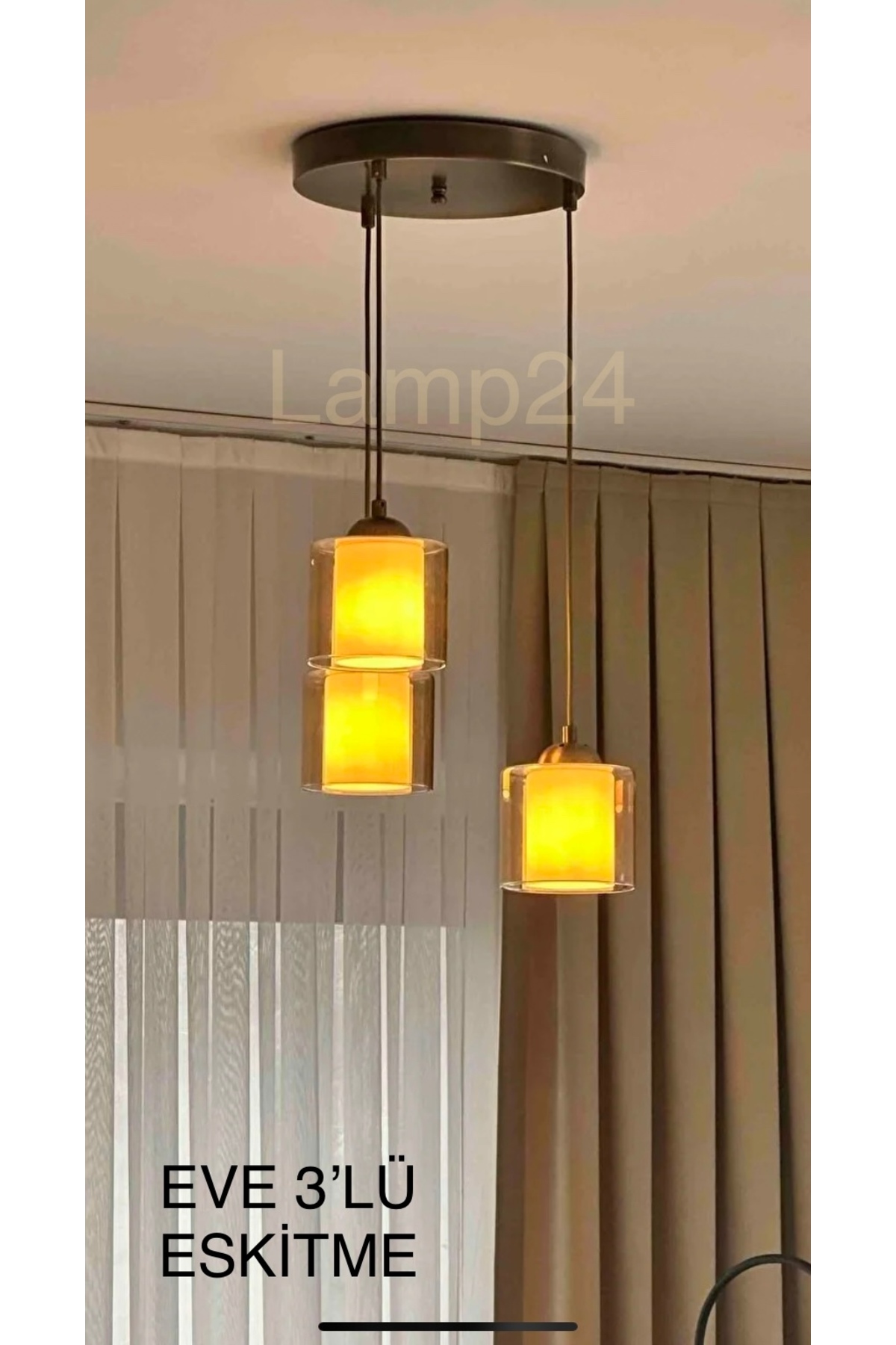 Lamp24 Eve 3’lü Modern Avize - Full Eskitme Kaplama Ve Bal Cam Fiyatı ...