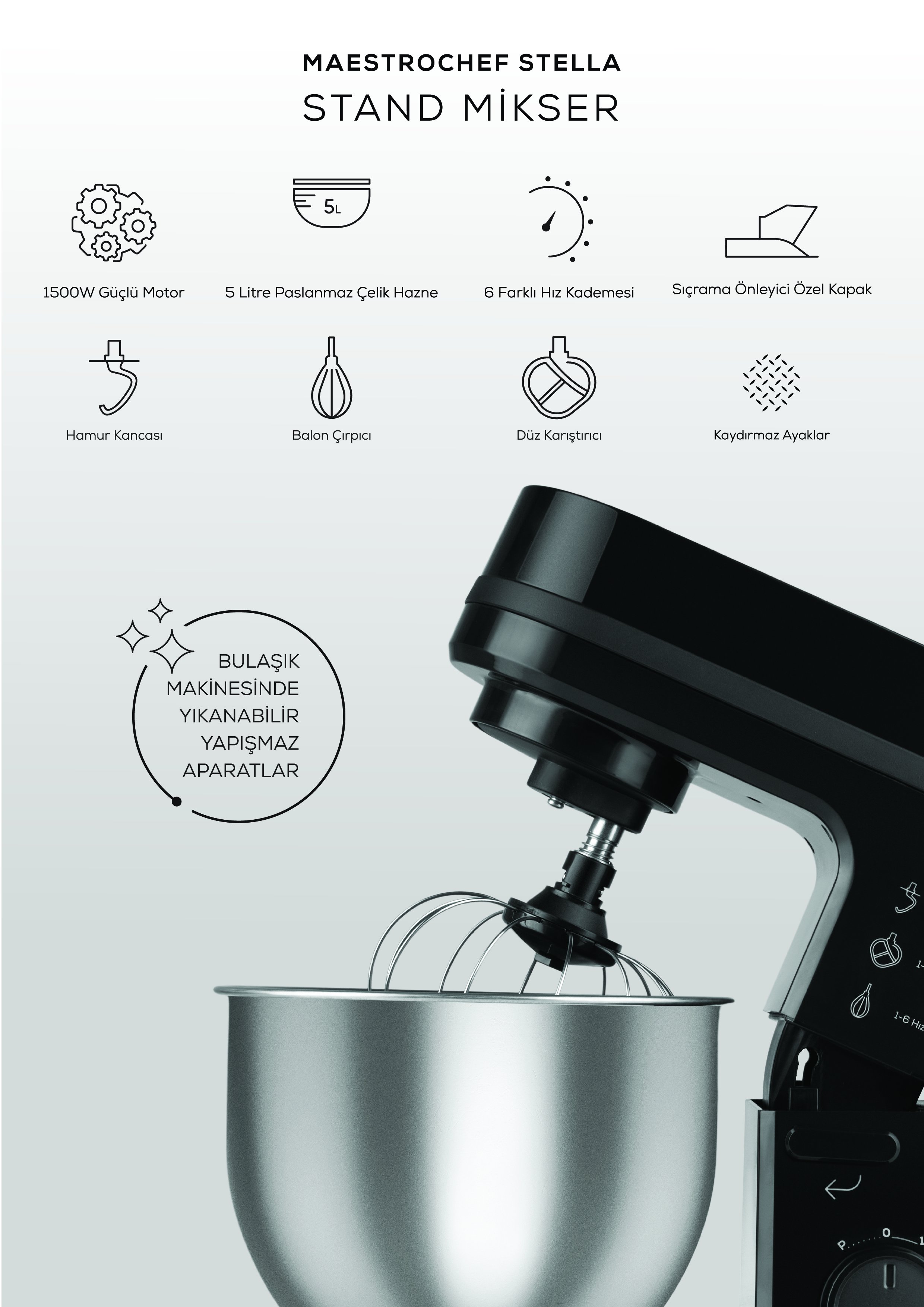 Karaca Maestrochef Stella Stand Mikser Space Gray 1500w 5 Litre ...