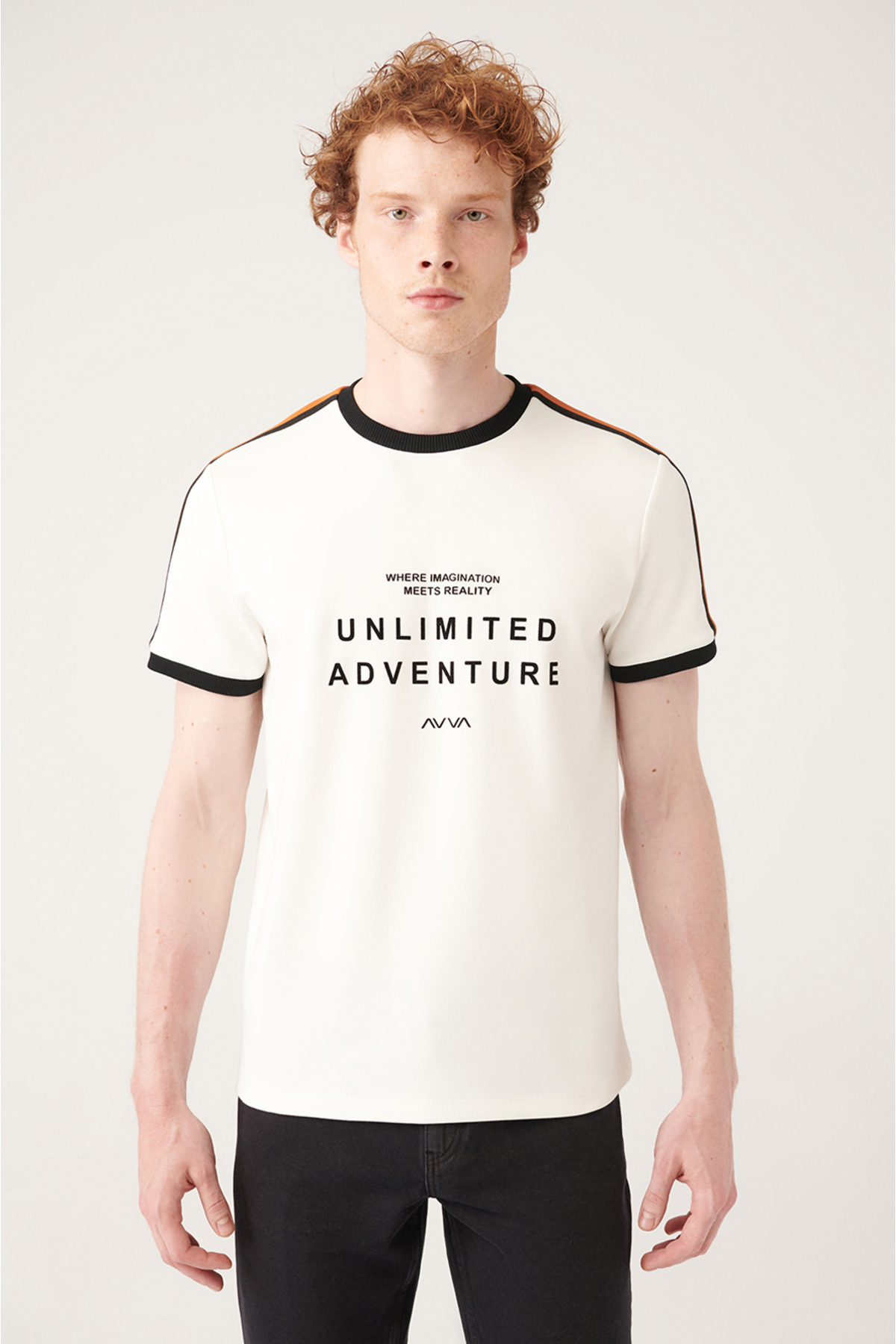 Avva Erkek Beyaz Bisiklet Yaka Baskılı Omuzu Şeritli T-shirt ...