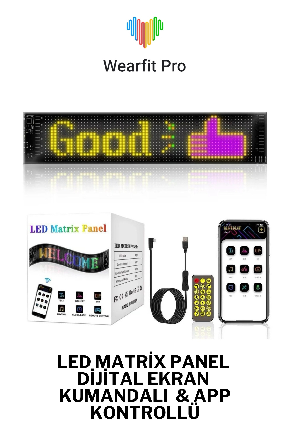 Wearfitpro Led Matrix Panel Dijital Ekran Kumandalı App Kontrollü 16 x ...