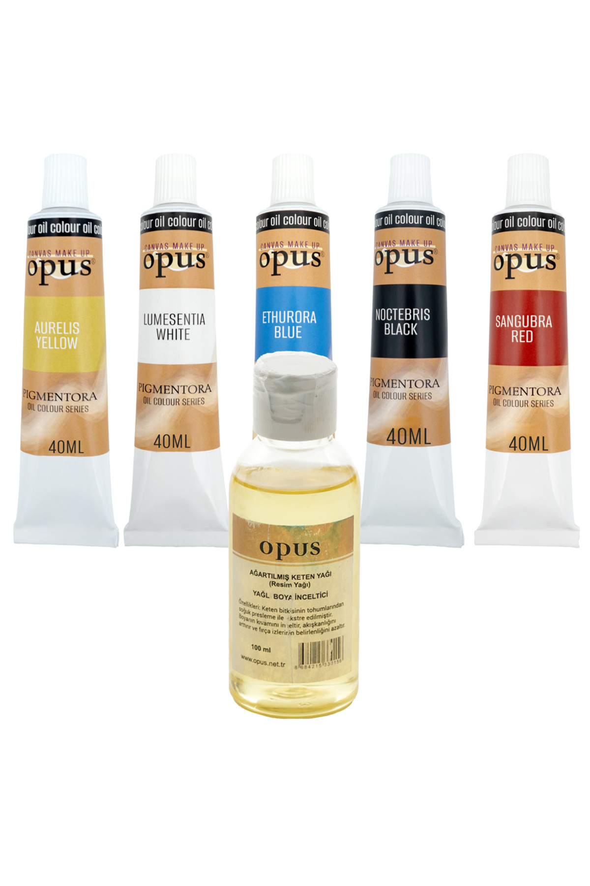 Opus Yağlı Boya 40ml 5 Renk 100ml Keten Yağı Sarı Beyaz Mavi Siyah