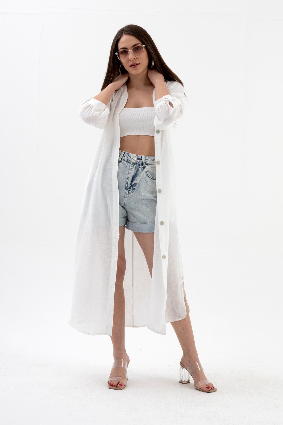 kalimbus Truvakar Kol Önü Düğmeli Cepli Keten Elbise - Ekru - Fiyatı ...