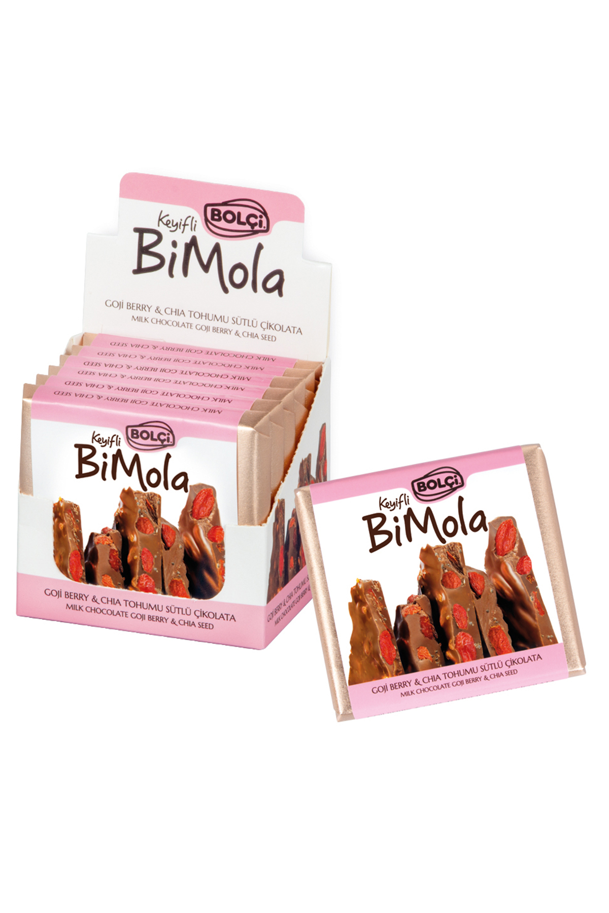 şekeyci Bimola Sütlü Goji Berry Çiya Tohumlu Tablet Çikolata 70g 6'lı ...