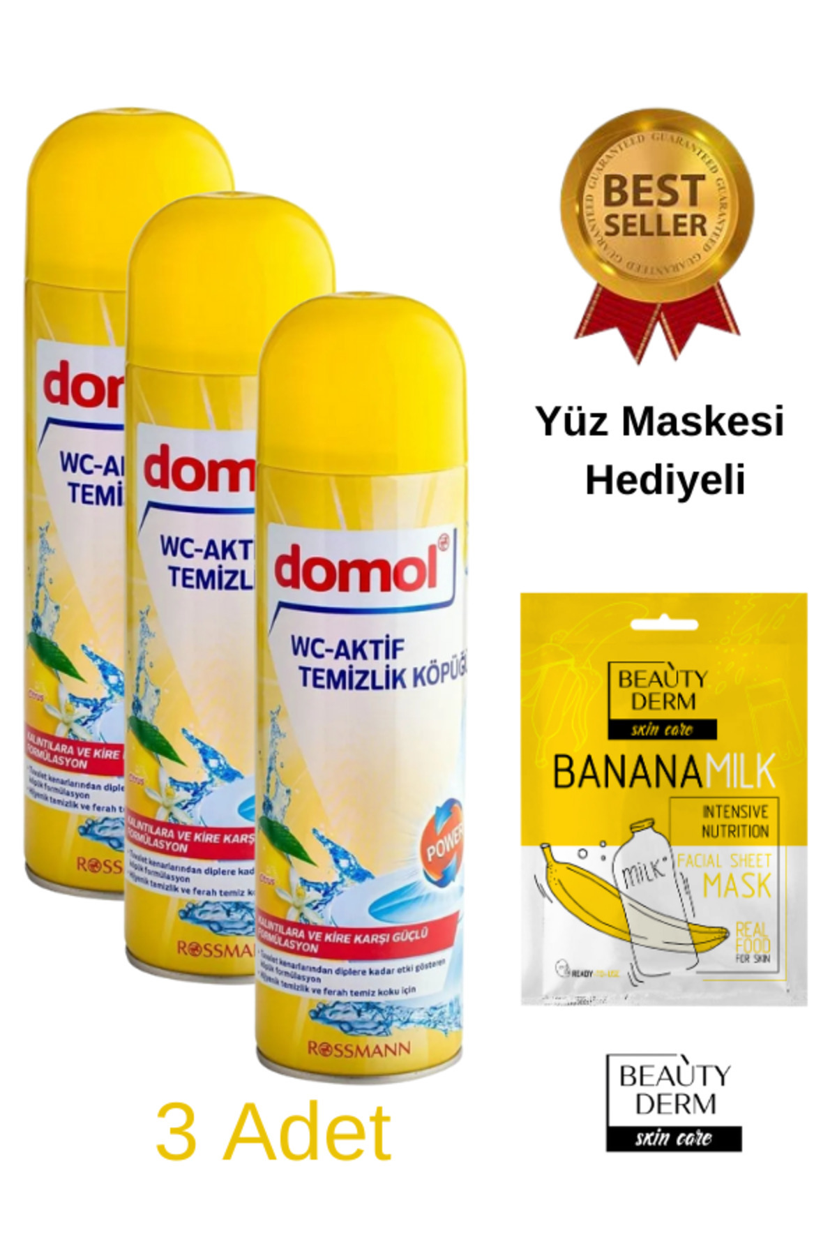 ROSSMANN Domol Wc Temizleme Köpüğü Limon 500 ml Dml-wc500 3 Adet Hediyeli Yüz Maskesi Hediye ...