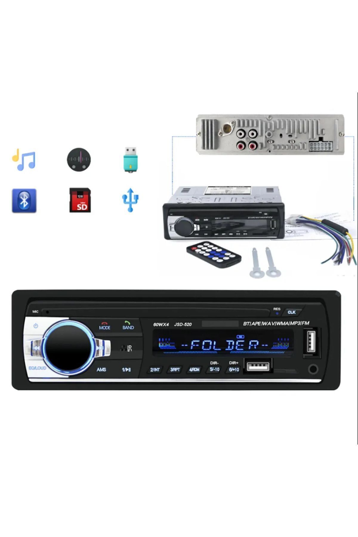 Tisul Bluetooth Oto Teyip Araba Çift USB Teyp Fm Sd Usb Stereo Ses ...