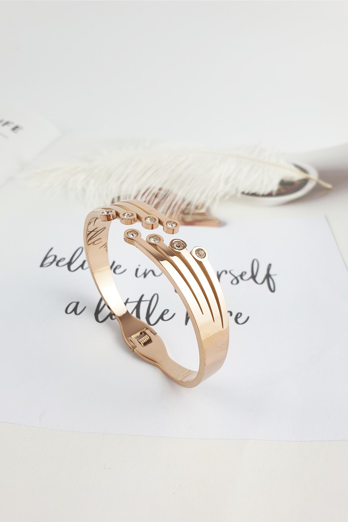 Çlk Accessories Steel Four Row Stone Cuff Bracelet B310003- Trendyol