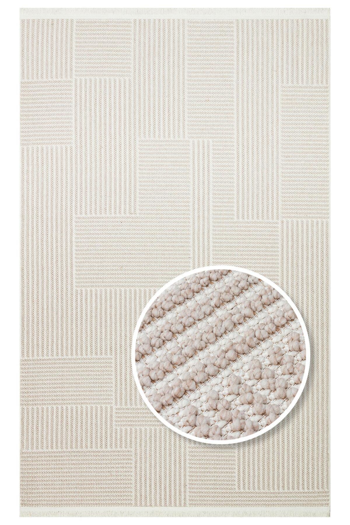 Eko Halı MOTTO MOT 12 BEIGE WHITE Yumuşak Tuşeli Örgü Dokuma Modern ...