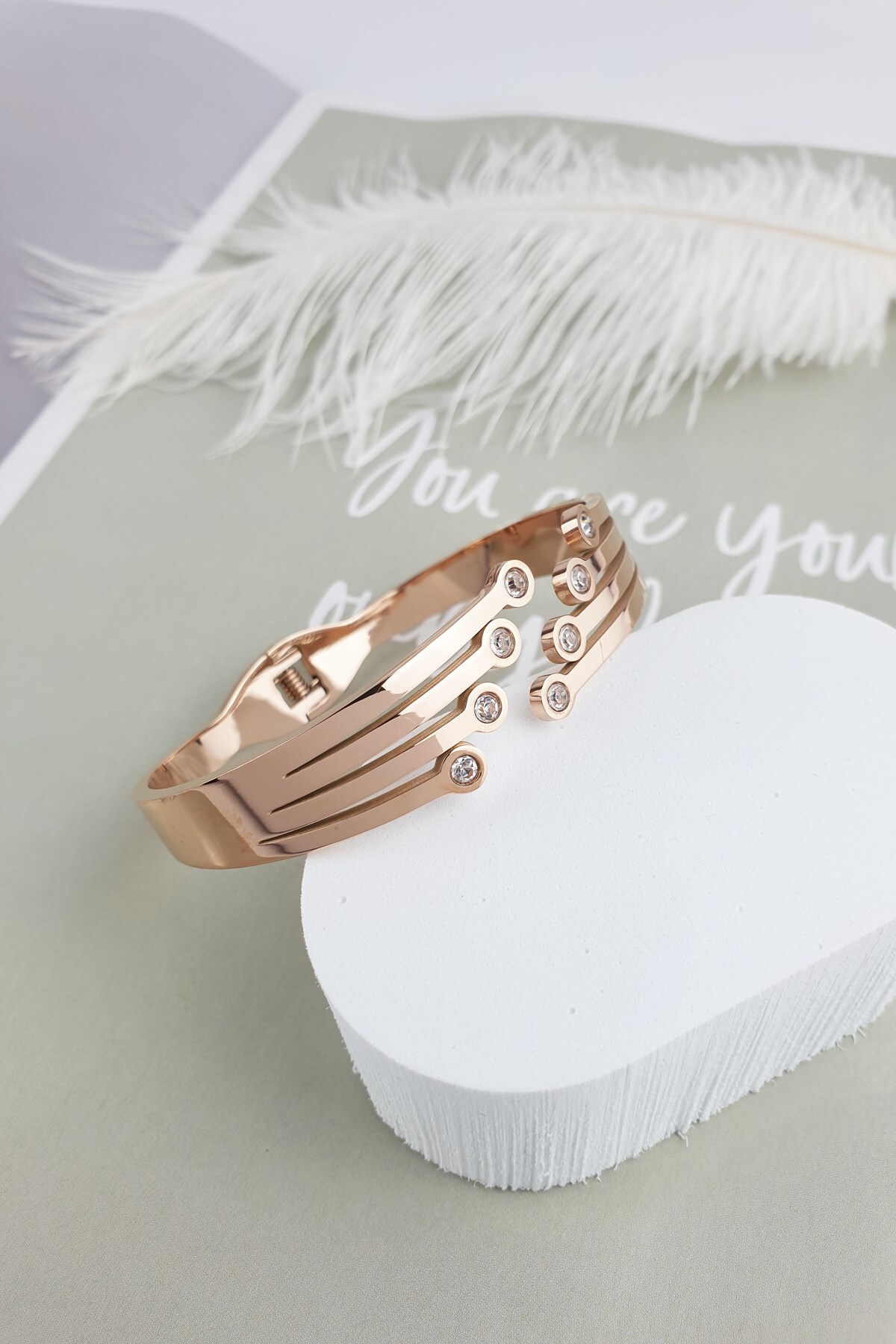 Çlk Accessories Steel Four Row Stone Cuff Bracelet B310003- Trendyol
