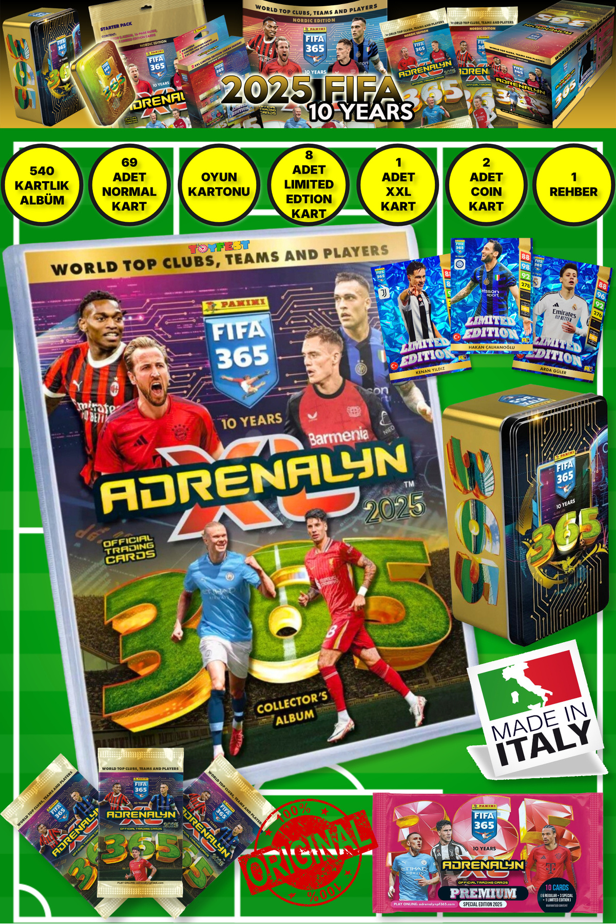 TOYFEST Panini Adrenalyn Fifa 365 - 2025 Official Trading Card Futbolcu Kartları Mega Set ...