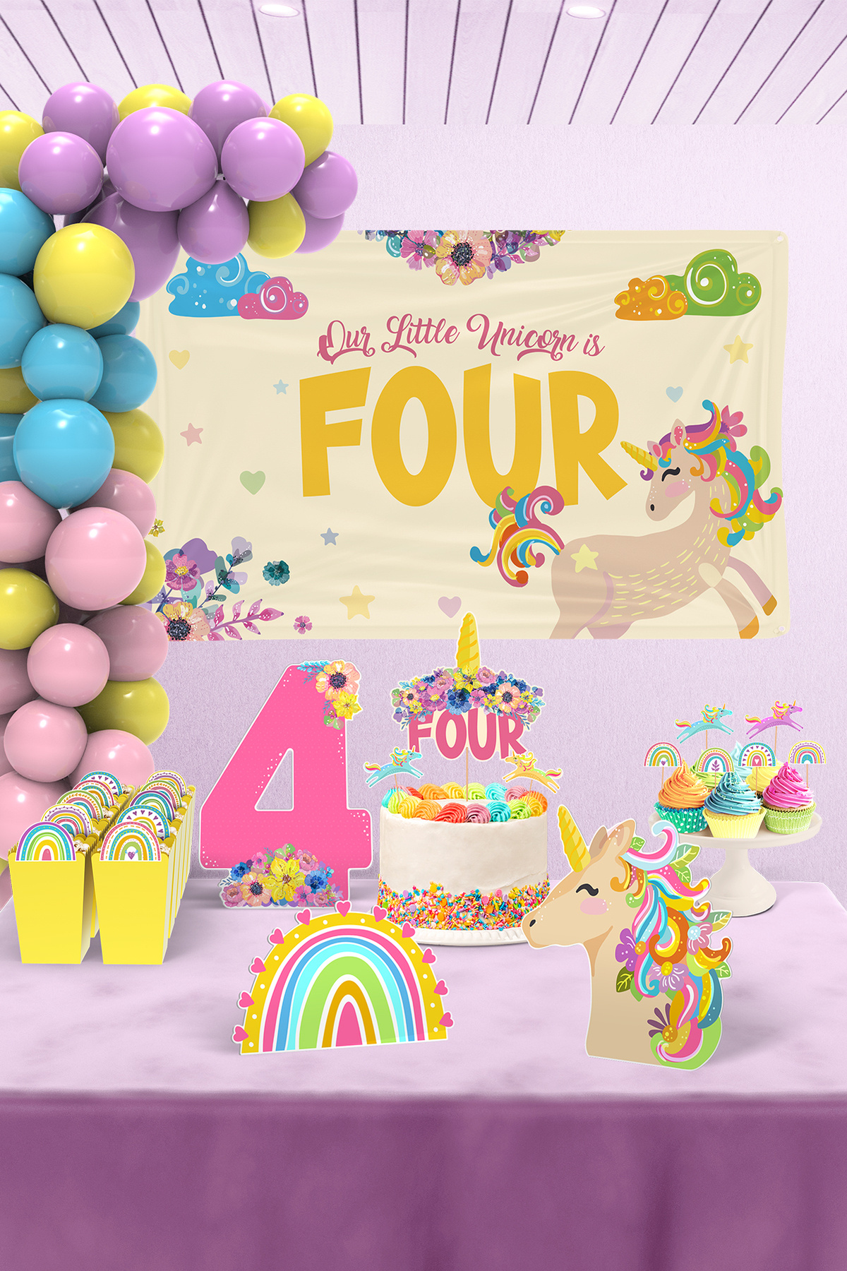 Hey Parti Unicorn Doğum Günü Konsepti 4 Yaş Parti Seti - Maxi Fiyatı ...