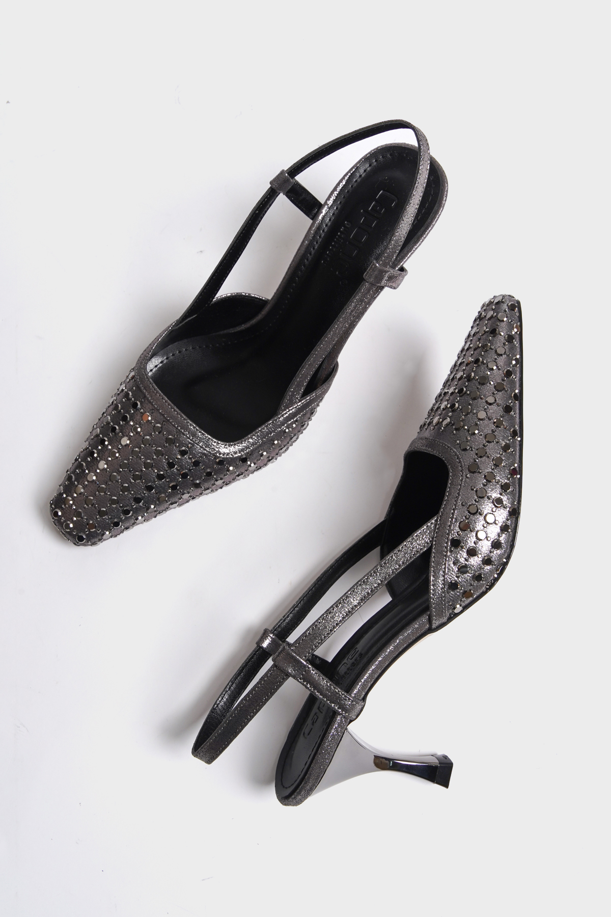 Capone Outfitters Open Back Blunt Toe Stoned Medium Platinum Heeled ...