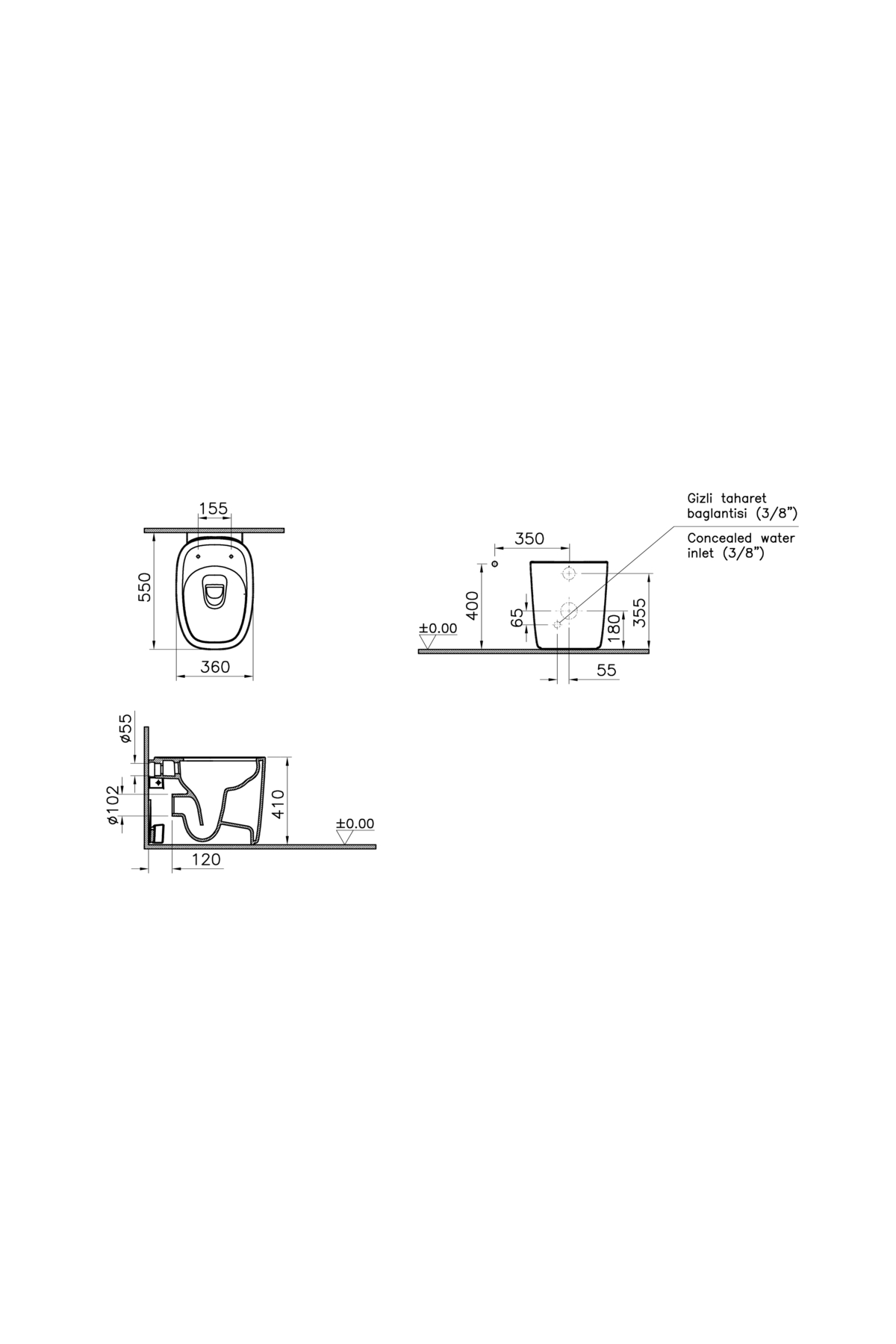 VitrA Plural Yerden Klozet 7815b483-0090 Mat Siyah, Rim-ex, Duvara Tam ...