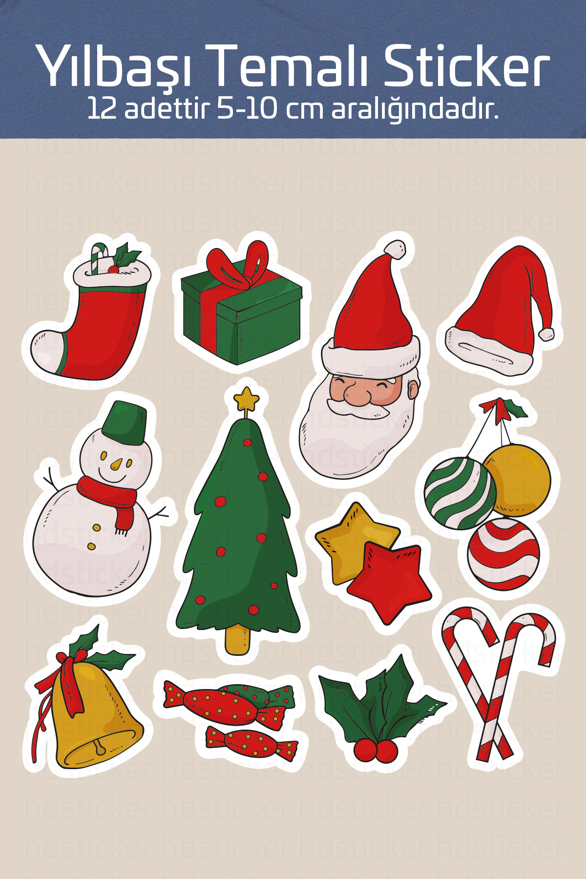 hdsticker 12 Adet Yılbaşı Yeni Yıl Noel Temalı Duvar Hediye Paketi Mutlu Yıllar Süsleme Sticker ...