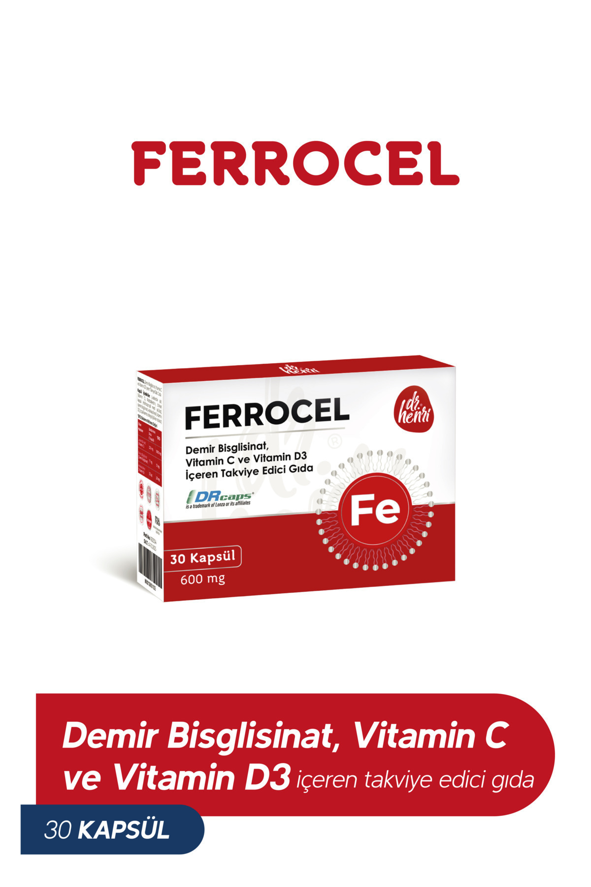 Dr.Henri Ferrocel 30 Kapsül Demir, Vitamin C Ve D3 Içeren Takviye Edici ...