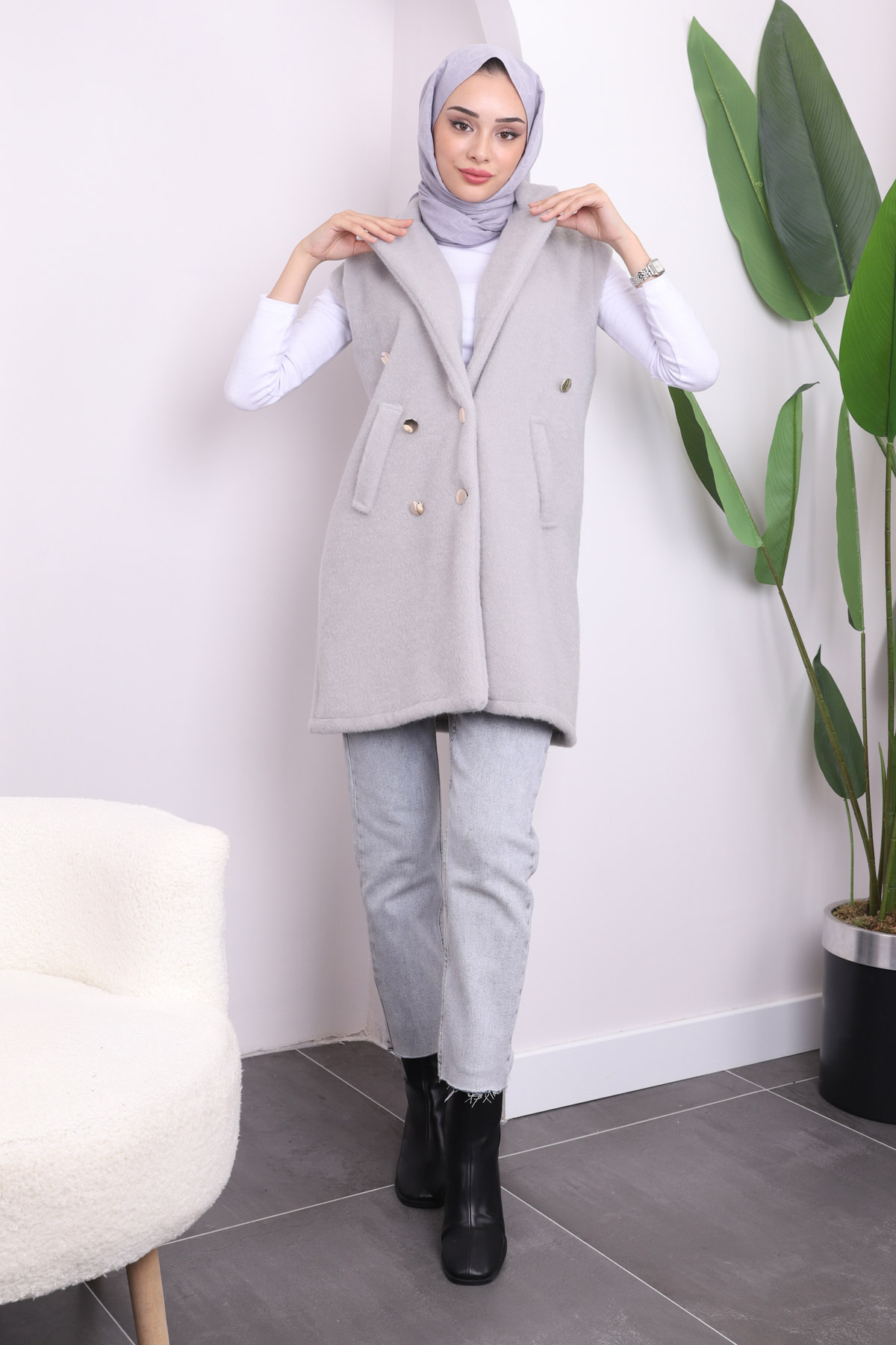 İmajButik Gri Kruvaze Yaka Düğmeli Angora Yelek Fiyatı, Yorumları ...