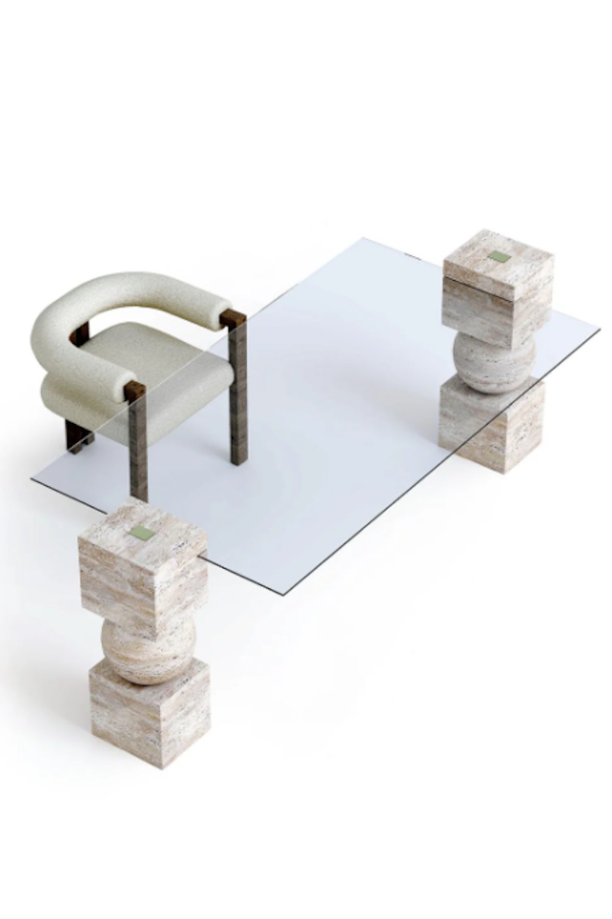 MIARIK DESIGN Traverten Tas Devri Ayakli Cam Tablali Yemek Calisma ...