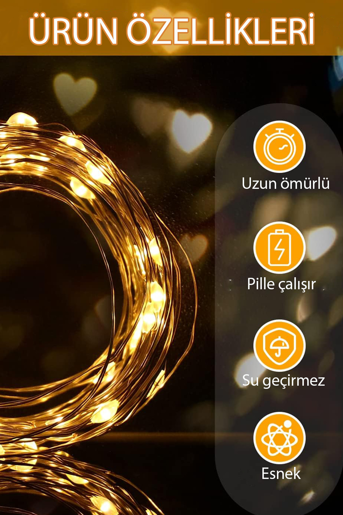 Factorial Led Aydınlatma 5 Metre Dekoratif Pilli Ambiyans Aydınlatma