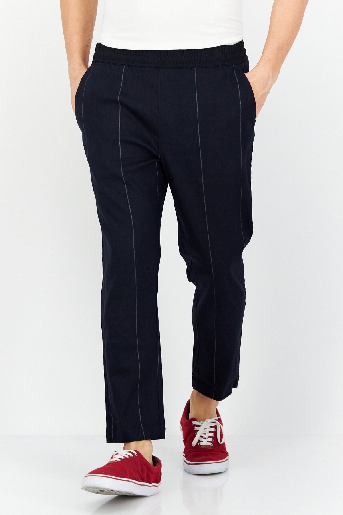 SELECTED Men Regular Fit Stripe Chino Pants, Navy Blue- Trendyol
