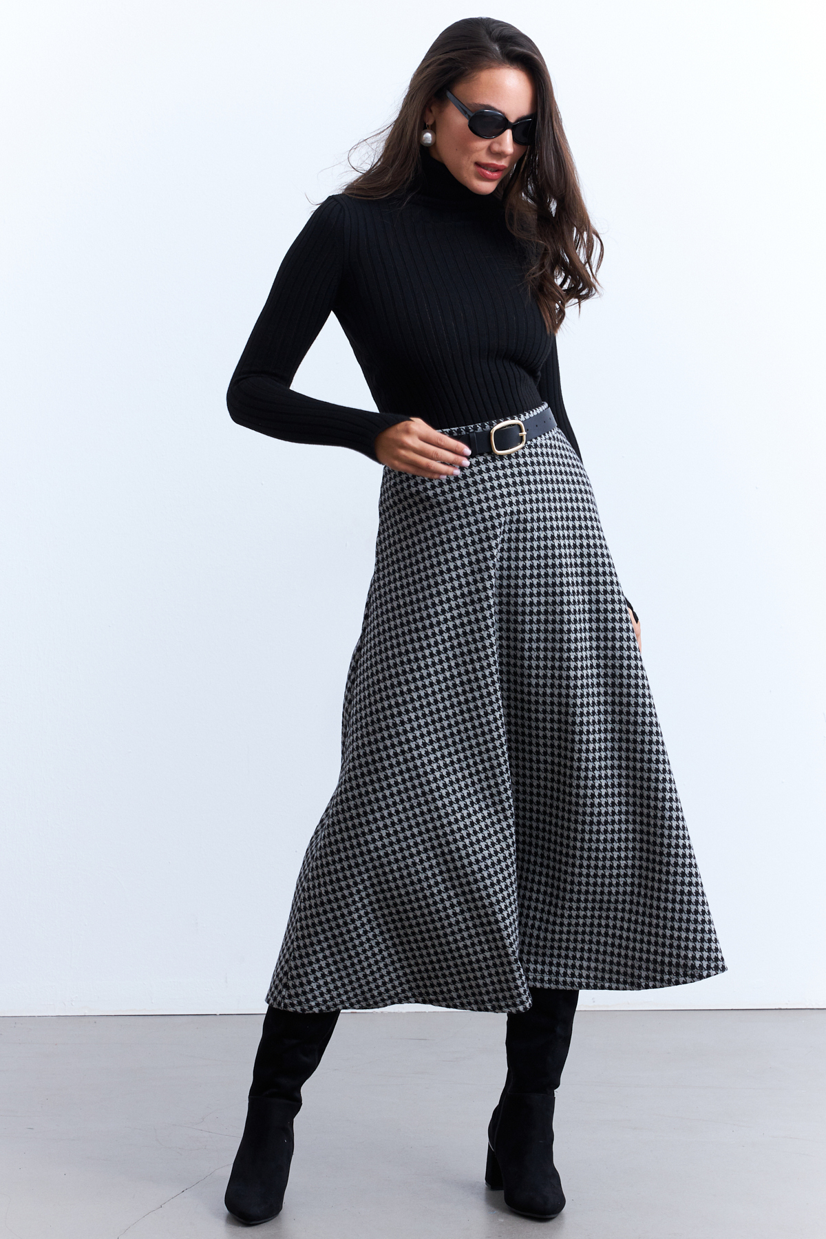 Cool & Sexy Fusta A-Line pentru damă cu model gri - LON3007- Trendyol