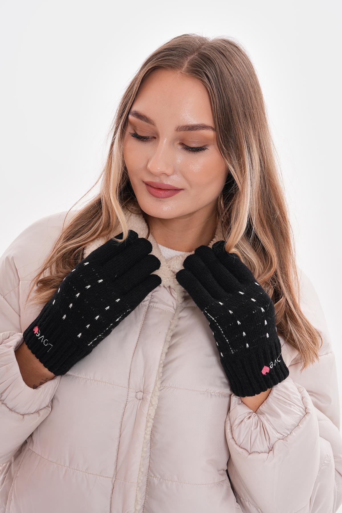 Axesoire 14703 Love Nakışlı Dokunmatik Çift Katlı Siyah Eldiven Fiyatı ...