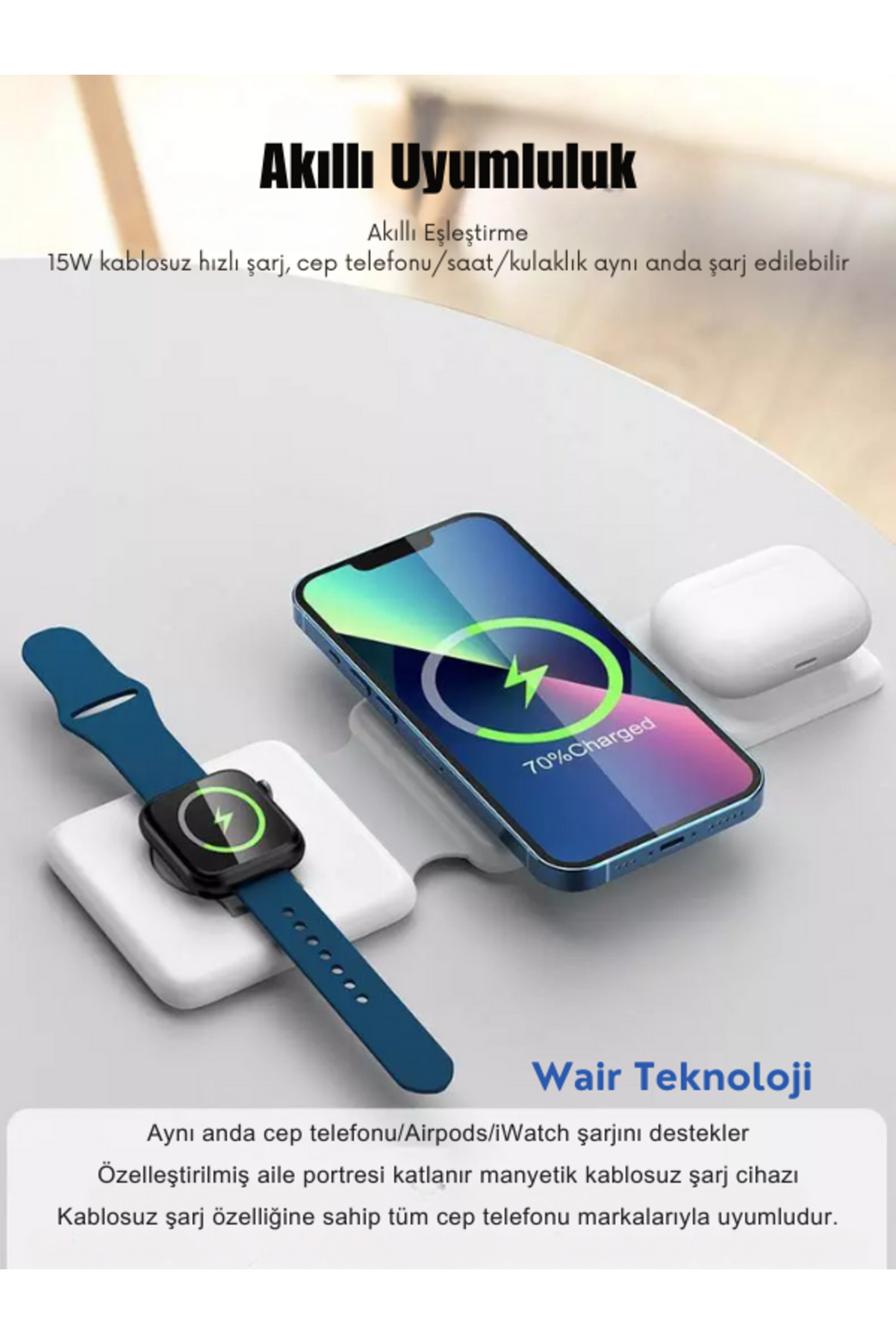 Wair Teknoloji Iphone Watch Akıllı Saat 3in1 Kablosuz Wireless Magsafe ...