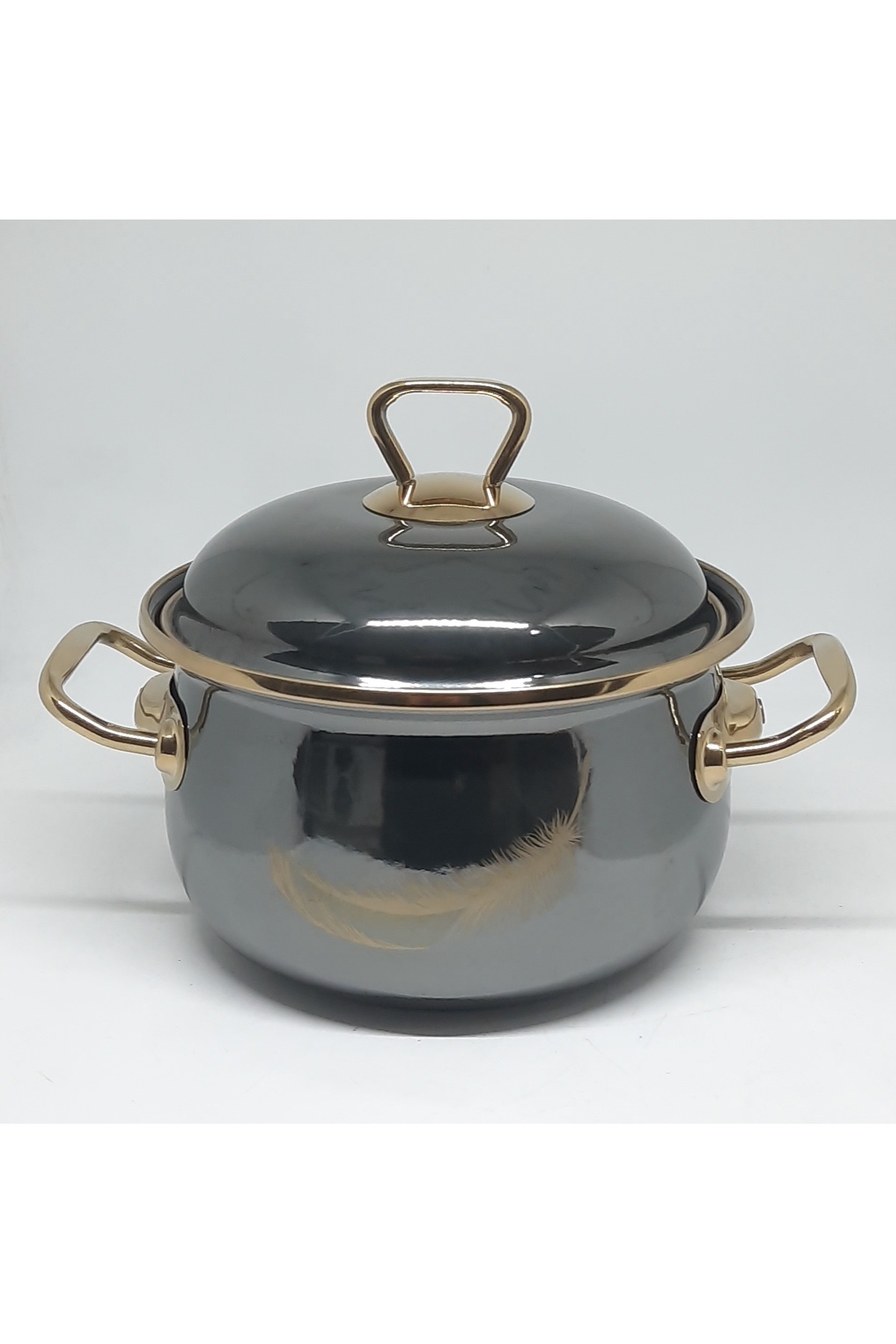 Avşar EMAYE EVİM 18 CM 2 LİTRE ANTRASİT SARI TÜY VİNTAGE EMAYE TENCERE ...