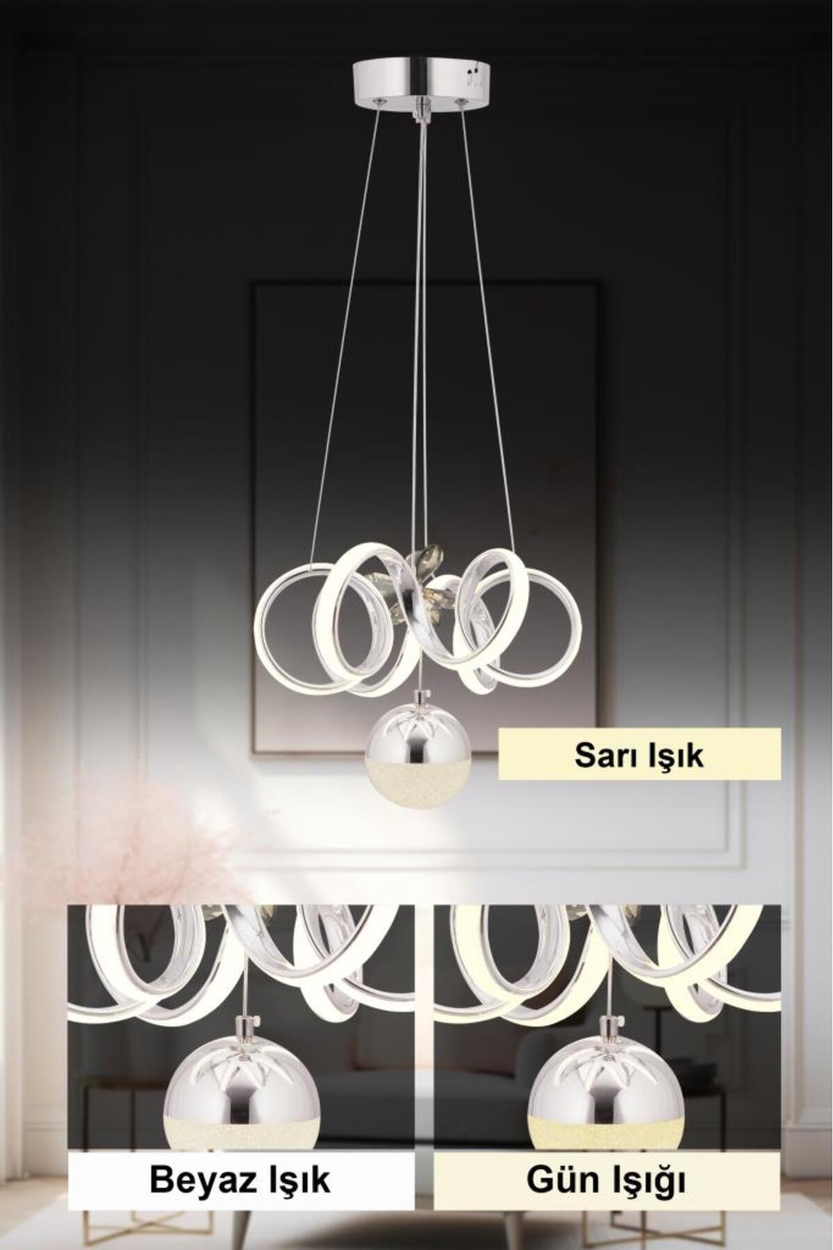 İstanbul Avize İstanbul Avize Simge Ledli Üç Renk Gümüş Lüx Modern Led ...