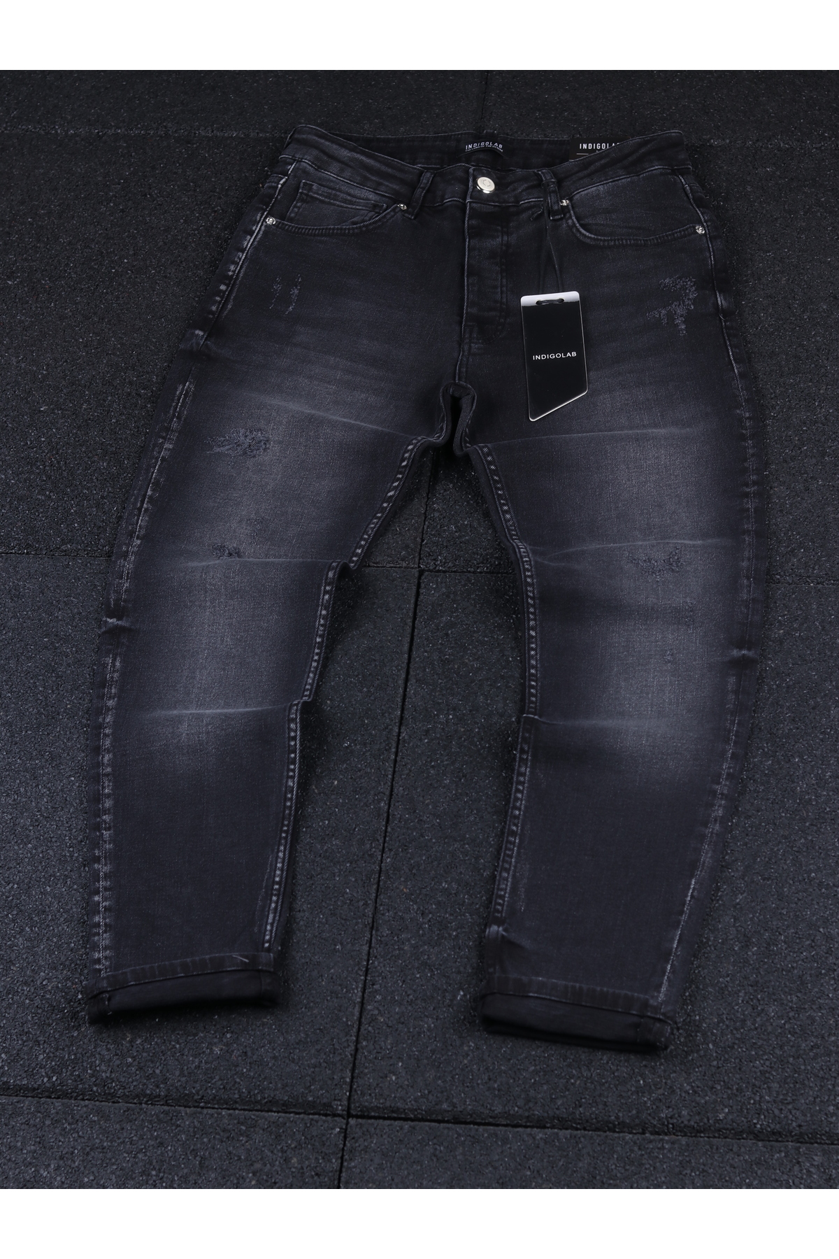INDIGOLAB Erkek siyah jean pantolon lazer ve renk eskitme detaylı ...