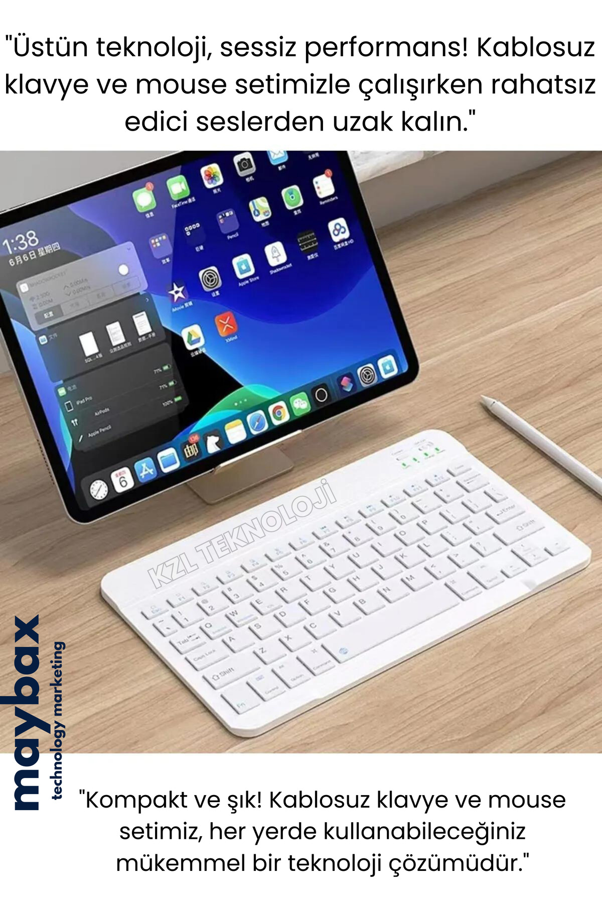 Maybax Tablet Klavyesi TV PC Laptop Uyumlu Taşınabilir Şarjlı Kablosuz ...