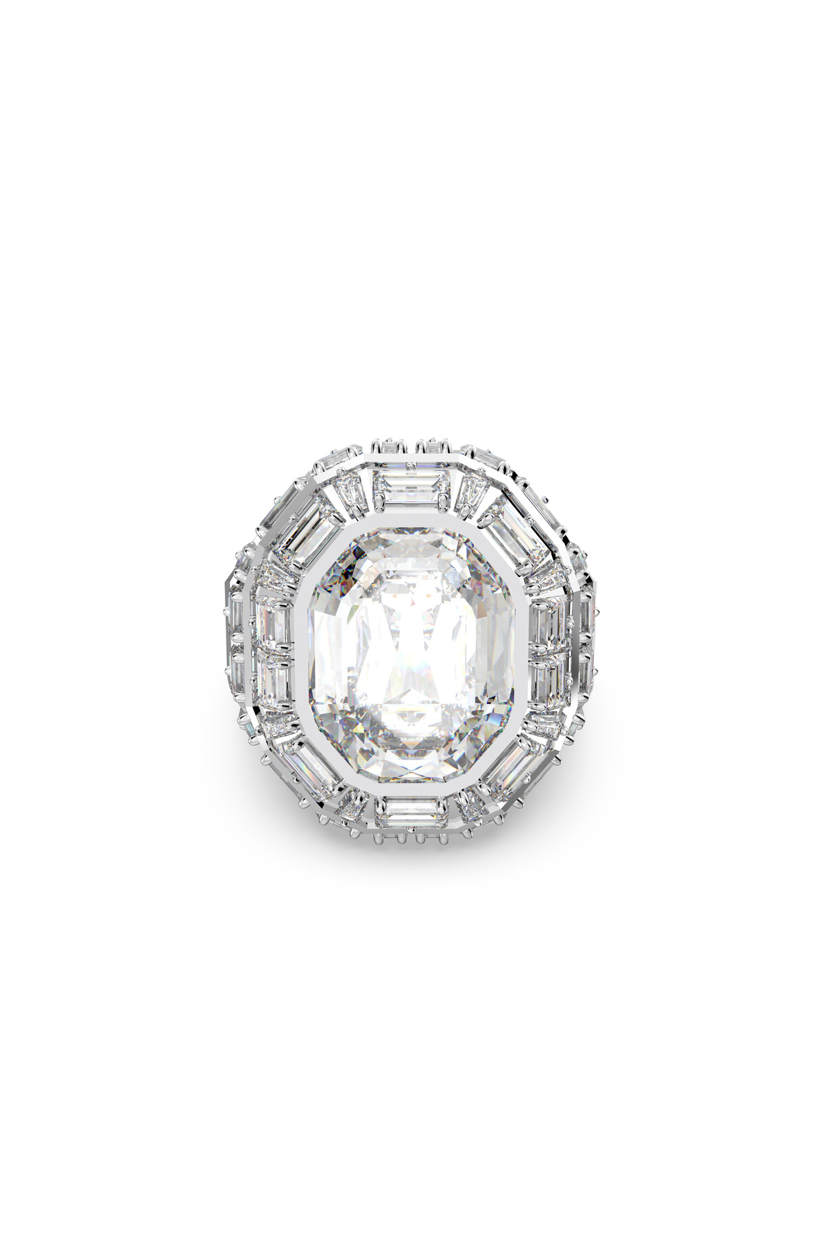 Swarovski Mesmera cocktail ring, Octagon cut, White, Rhodium plated ...