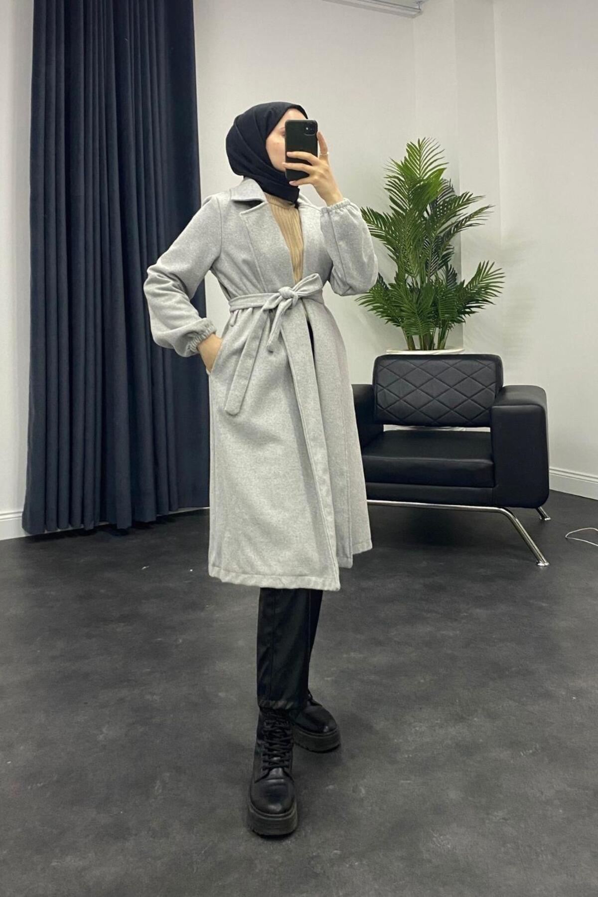 MERVEN AKYÜZ Noris Kolları Lastikli Kaban Gri Fiyatı, Yorumları - Trendyol