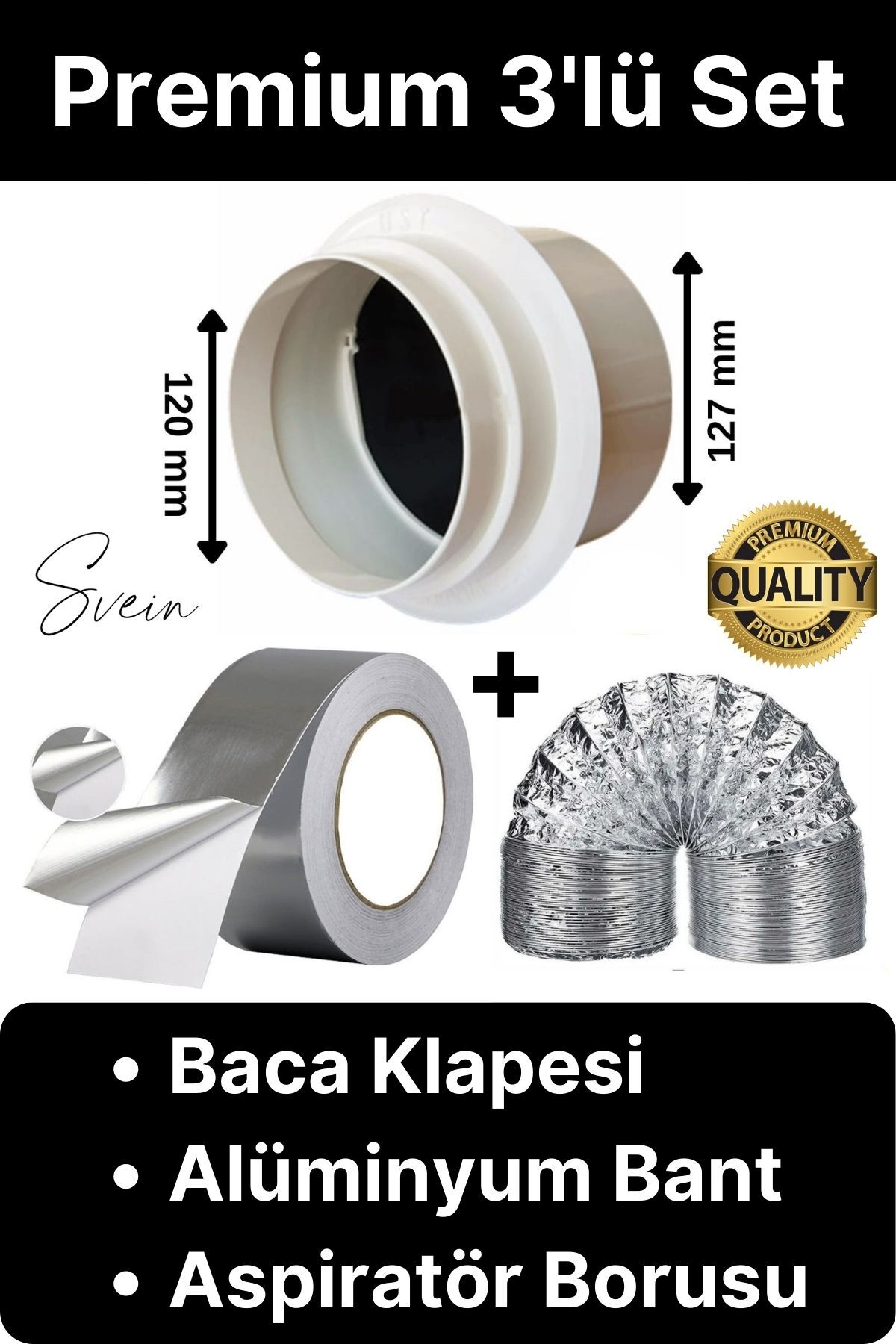 Svein Premium Baca Klapesi Alüminyum Bant Aspiratör Borusu Seti Folyo ...
