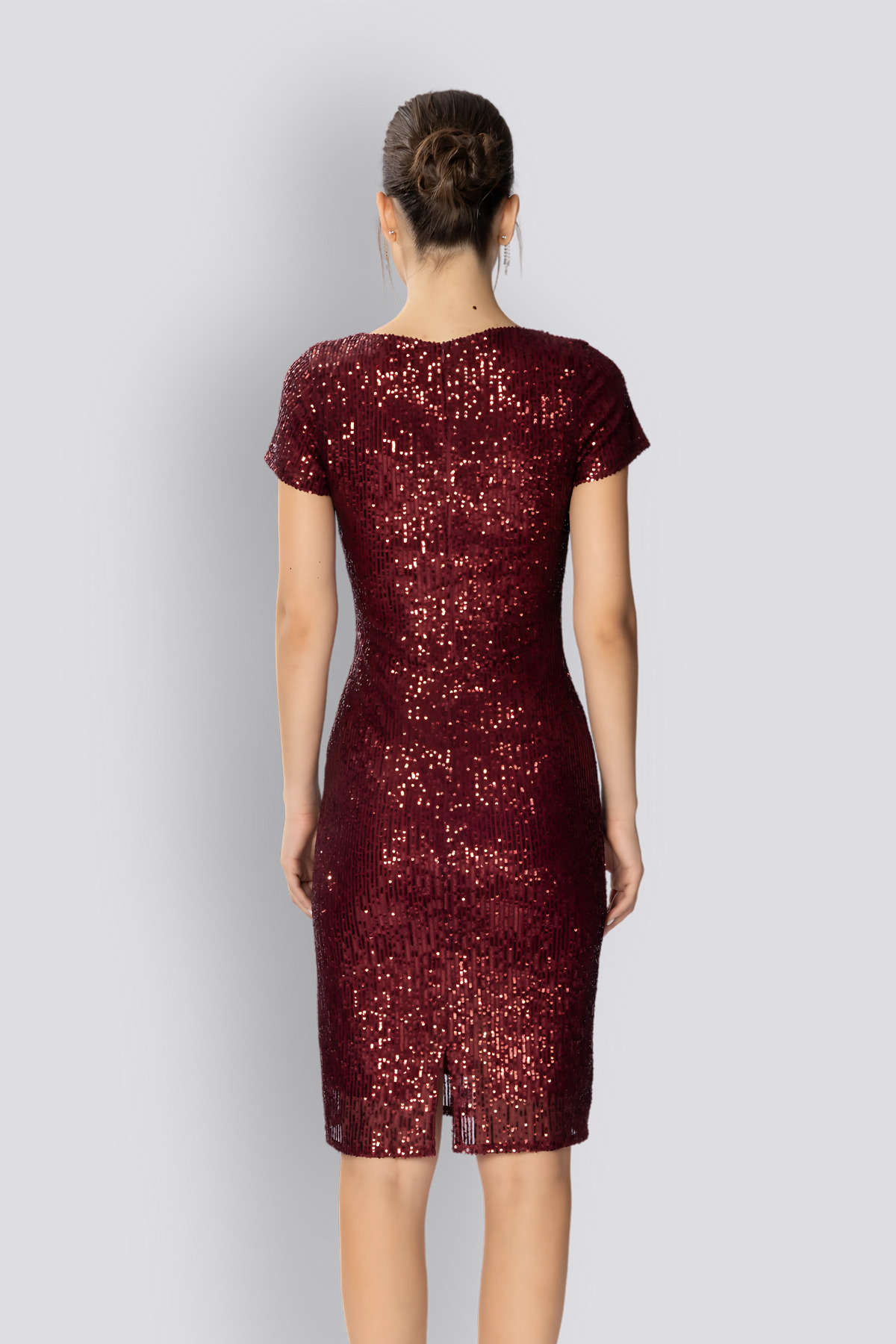 HOX'S Adel | Sequined Short Sleeve Notebook Pencil Evening Dress V Neck ...