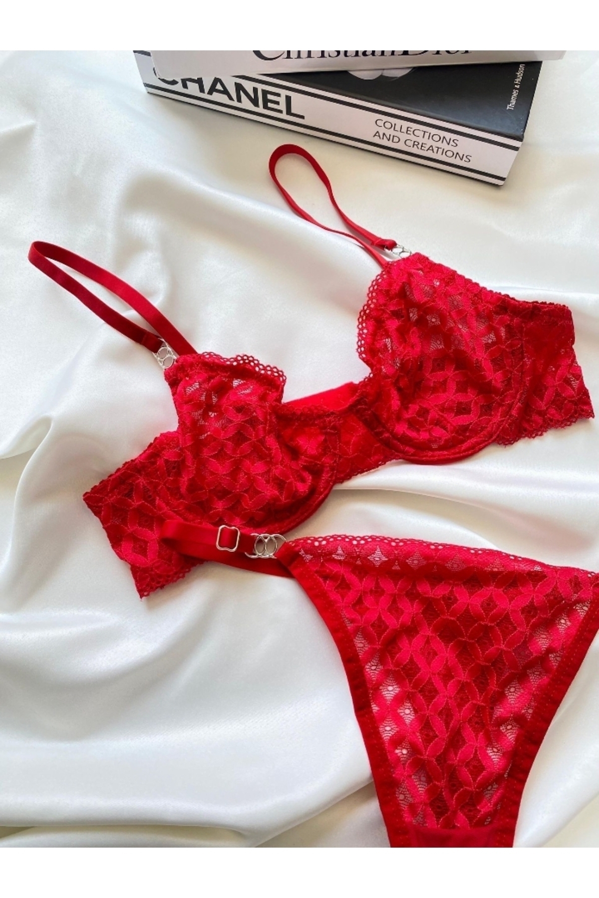 Genel Markalar Kırmızı Nude Dantelli Bralet Südyen Kilot Takım Tanga ...