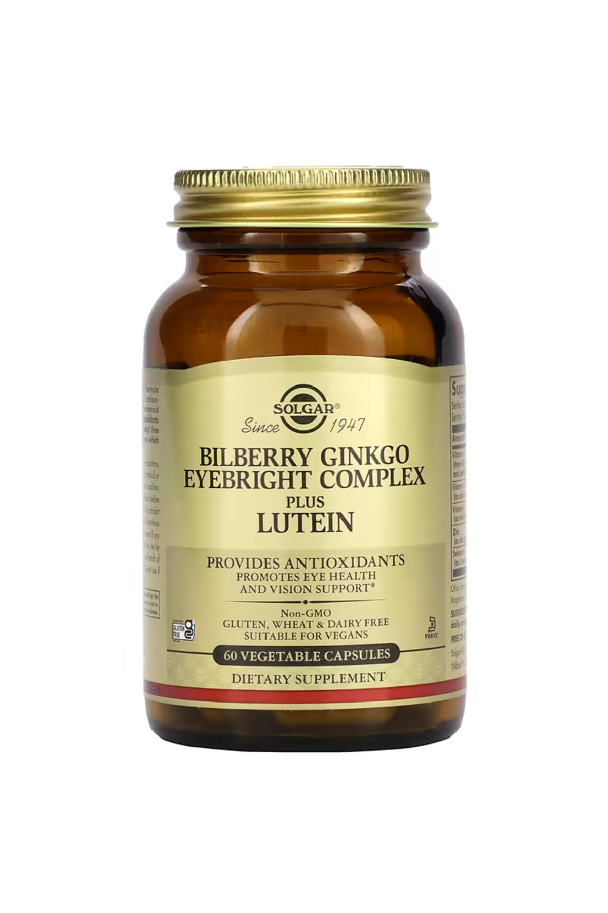 SOL Solgar, Bilberry Ginkgo Eyebright Complex Plus Lutein, 60 Vegetable ...