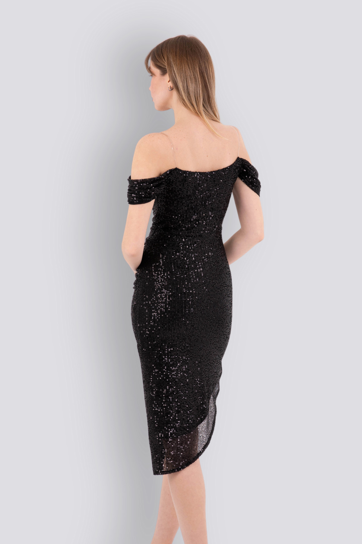 HOX'S Gisele Black Midi Strapless Pencil Evening Dress - Carmen Collar ...
