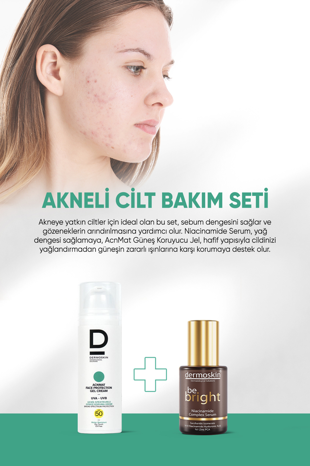 Dermoskin Akneli Cilt Bakım Seti | AcnMat Face Protection Güneş Kremi ...